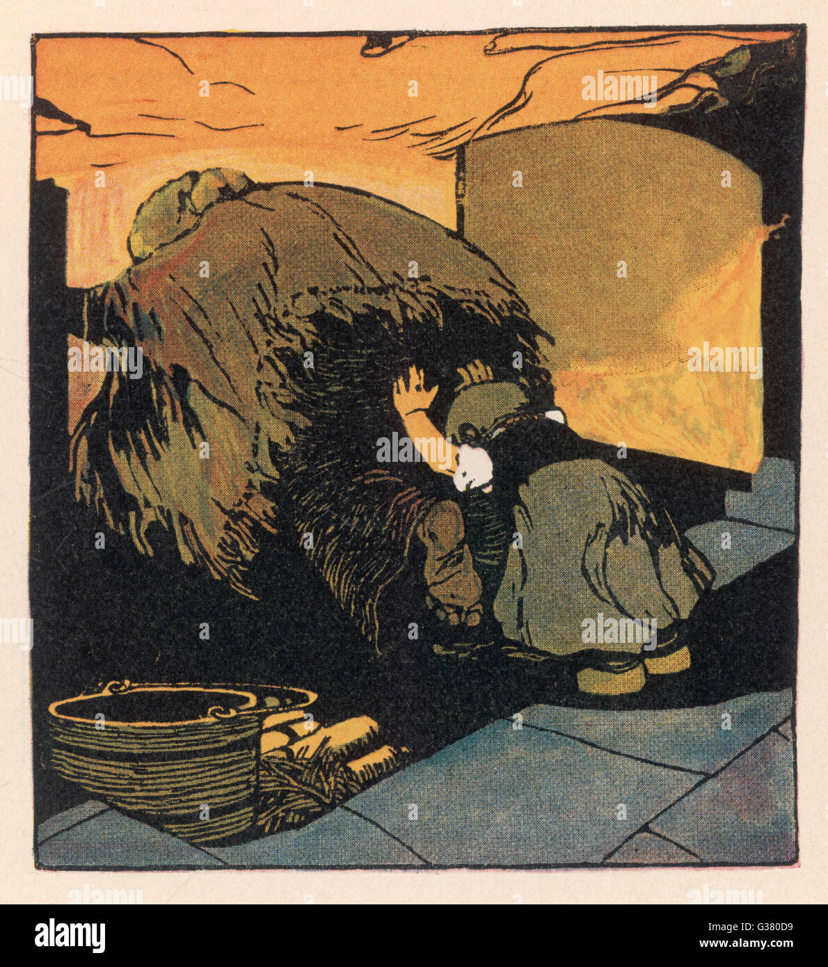 Gretel pousse la sorcière dans le four dans Hansel et Gretel Date : ch ...