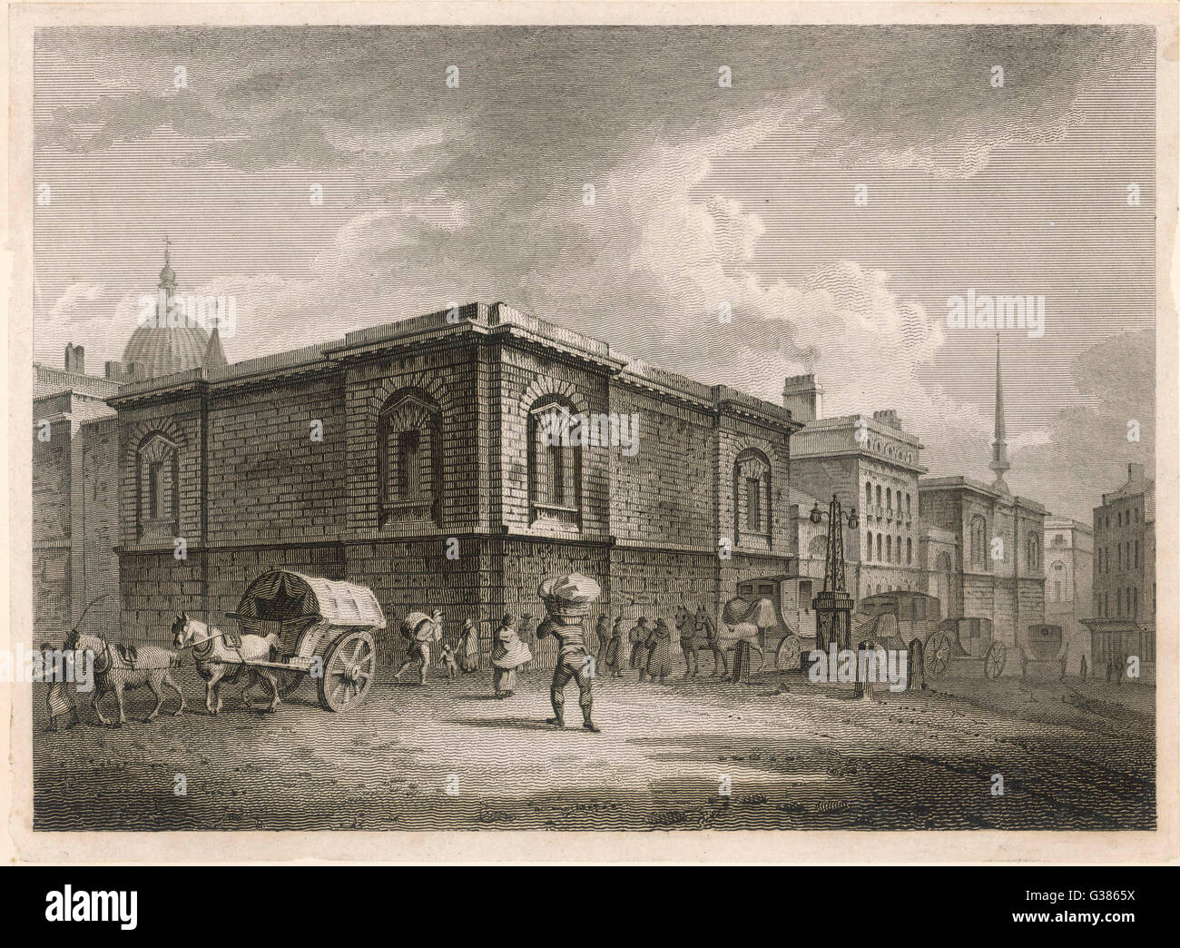 Vue extérieure de la prison de Newgate et ses environs. Date : 1800 ...