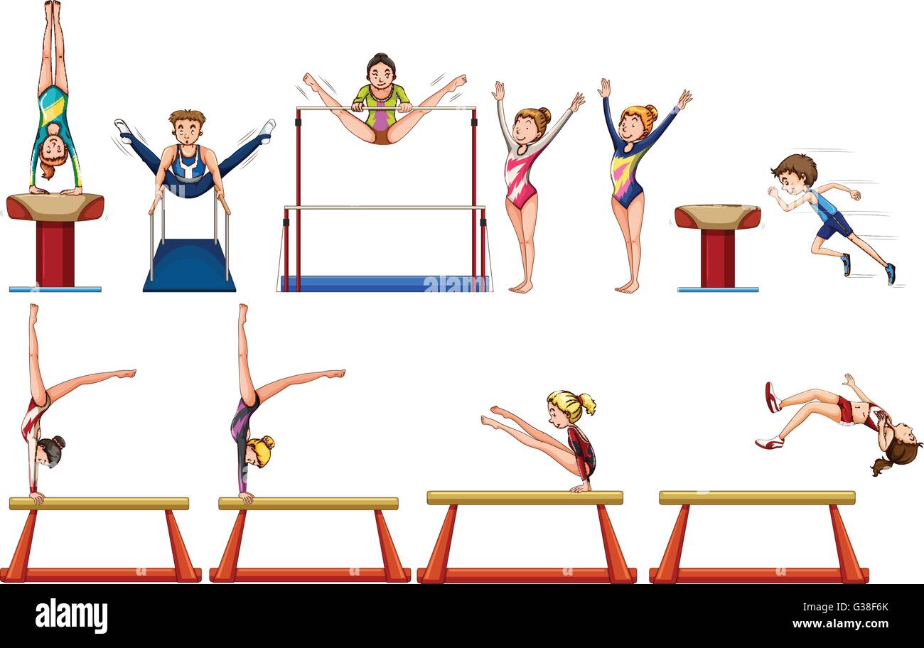 Différents types d'équipements de gymnastique avec illustration Image ...