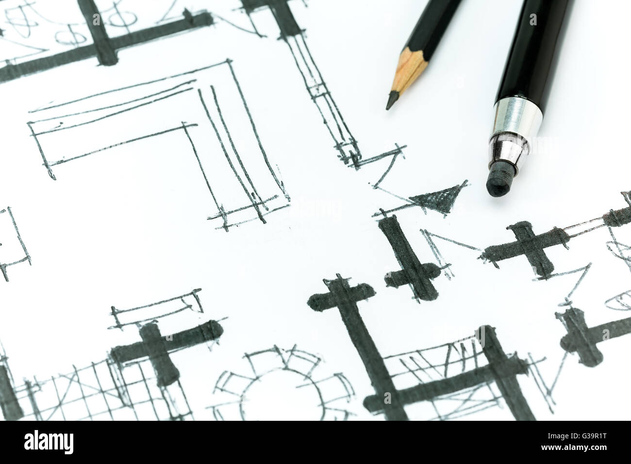 Croquis de crayon graphique de plan de maison. Dessin à la main Photo ...