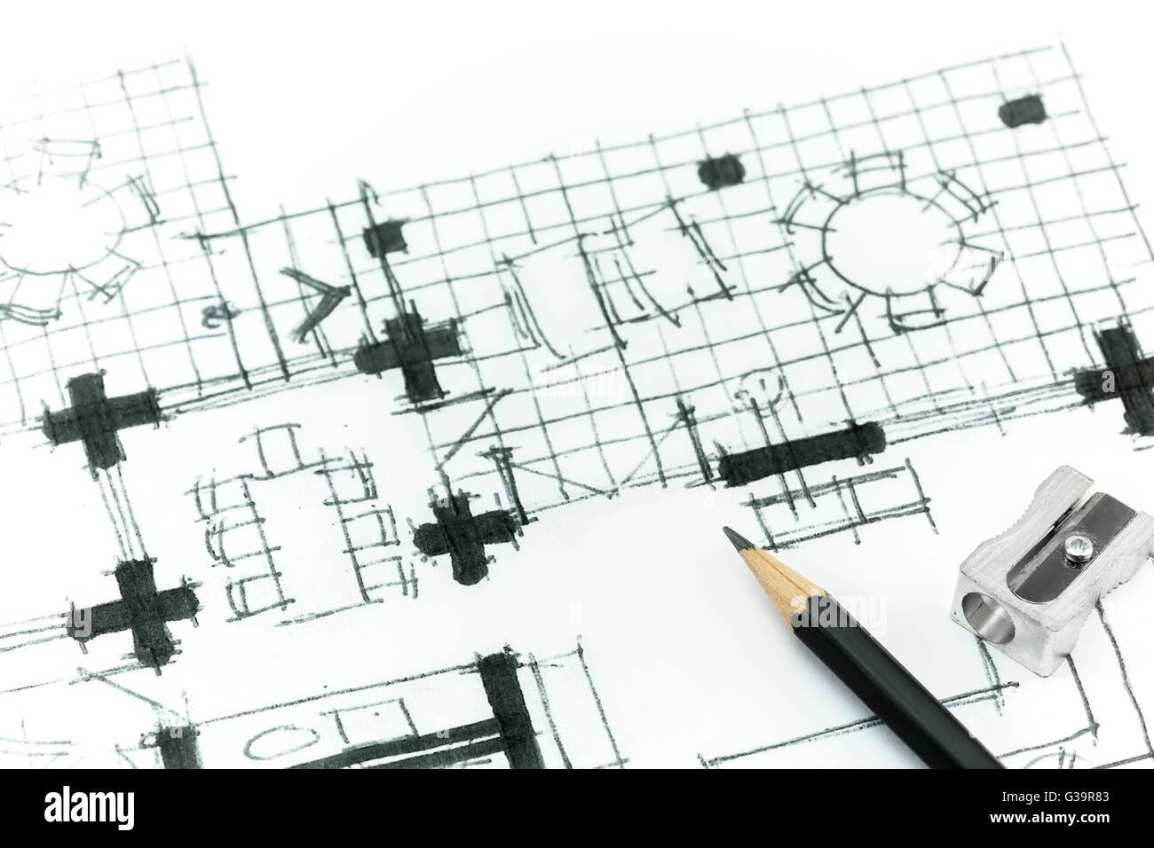 Croquis de crayon graphique de plan de maison. Dessin à la main Photo ...
