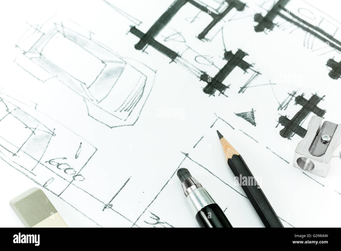 Croquis de crayon graphique de plan de maison. Dessin à la main Photo ...