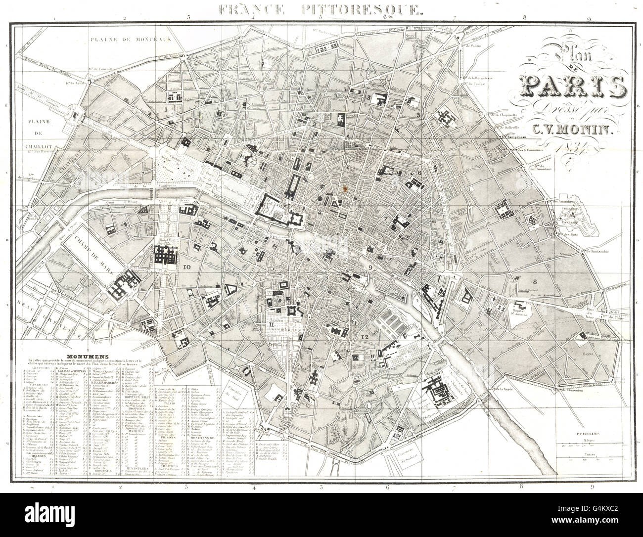 PARIS : Plan de Paris, 1835 carte antique Photo Stock - Alamy