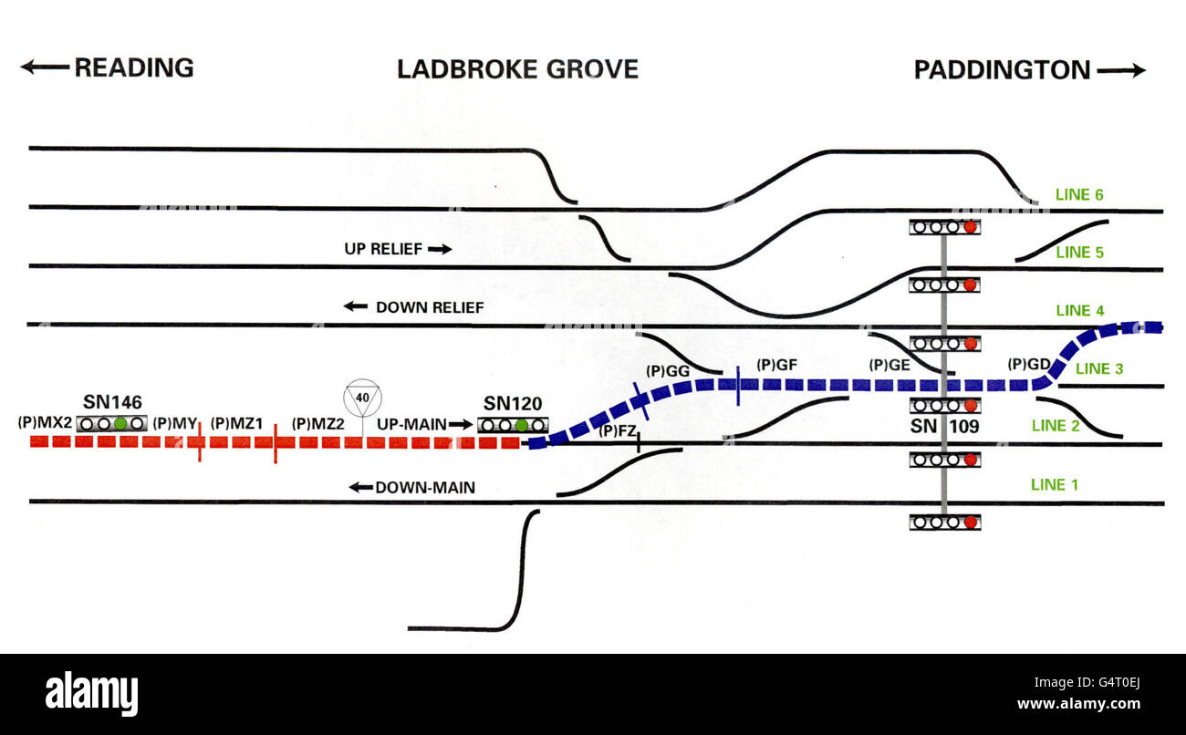 Une carte montrant le lieu de l'accident du train de Paddington, qui a ...