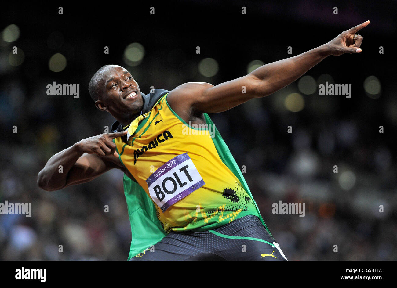 Jeux Olympiques de Londres - jour 9.Usain Bolt en Jamaïque célèbre la ...