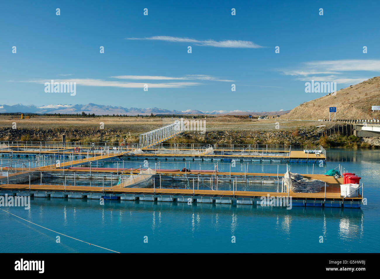 Haut pays Salmon Farm, lac Ruataniwha, près de Twizel, District de ...