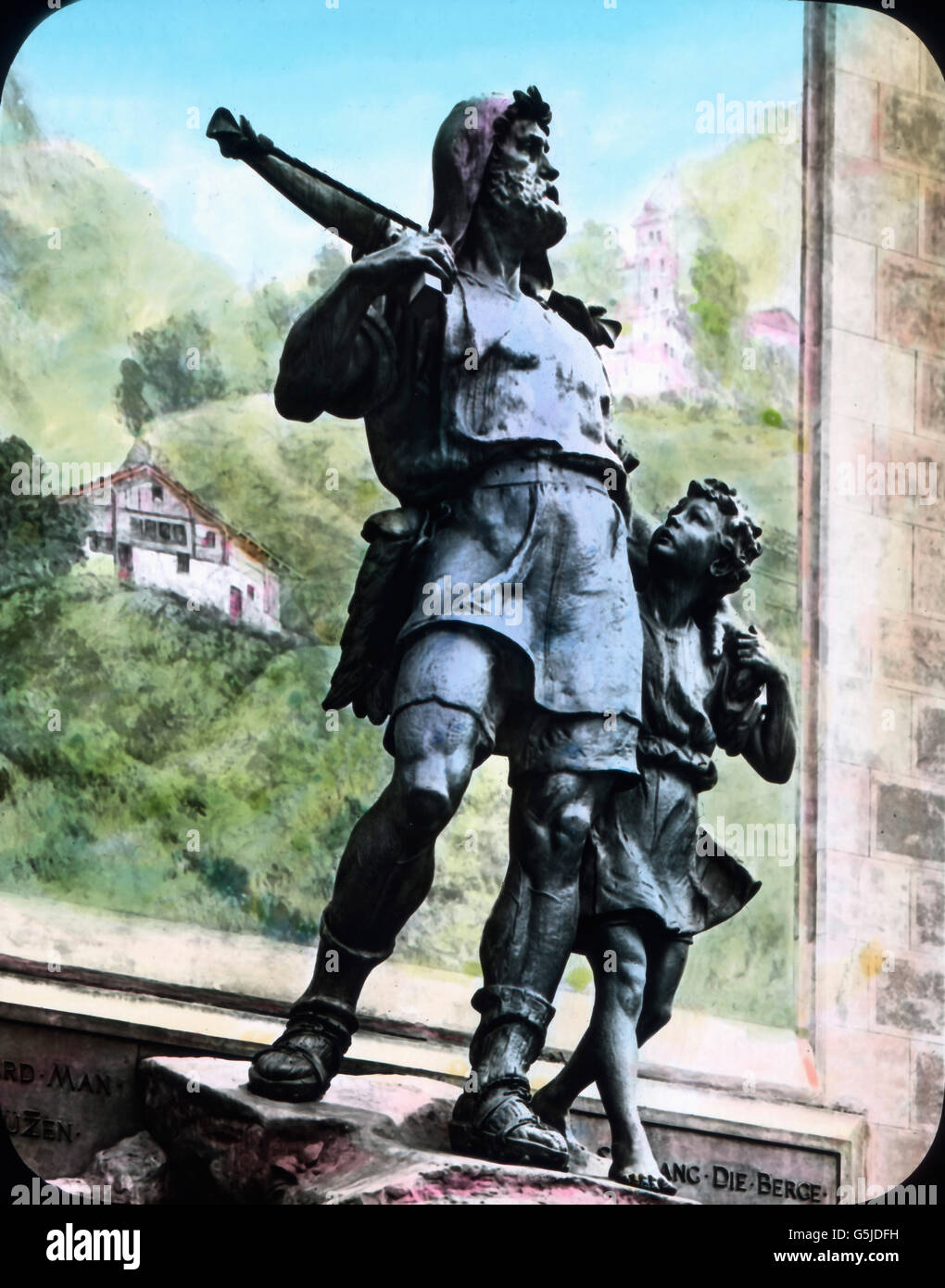 Der Schweizer Nationalheld Wilhelm Tell mit seinem Sohn Walter, Denkmal ...