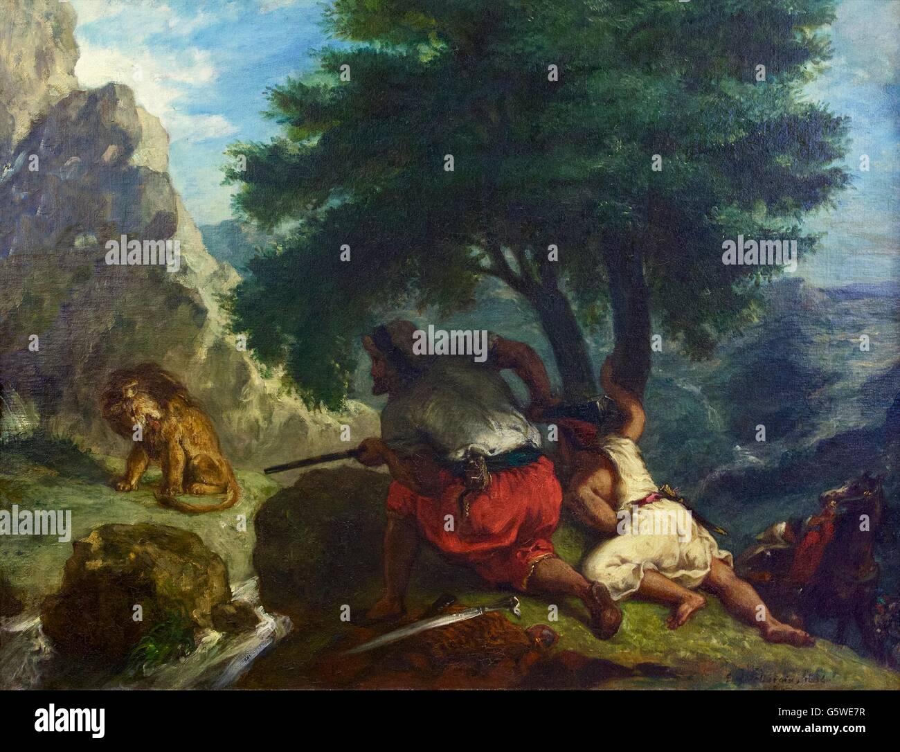 Lion hunt eugène delacroix Banque de photographies et d’images à haute ...