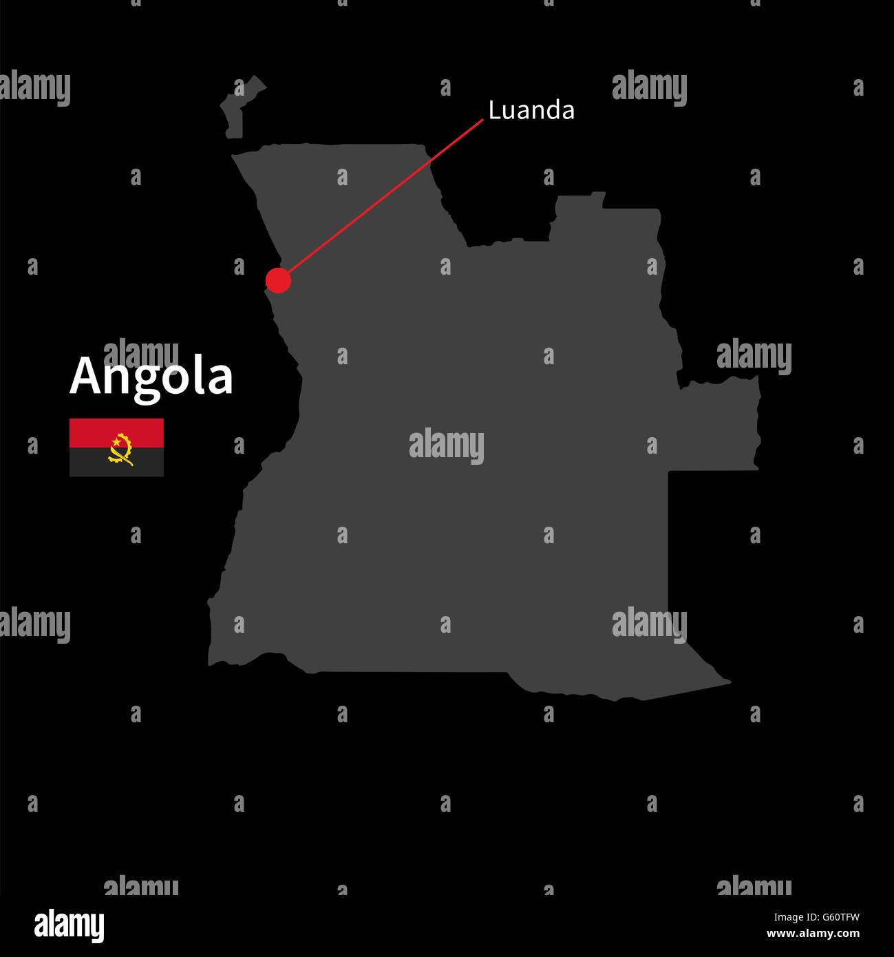 Carte détaillée de l'Angola et capitale Luanda avec drapeau sur fond ...