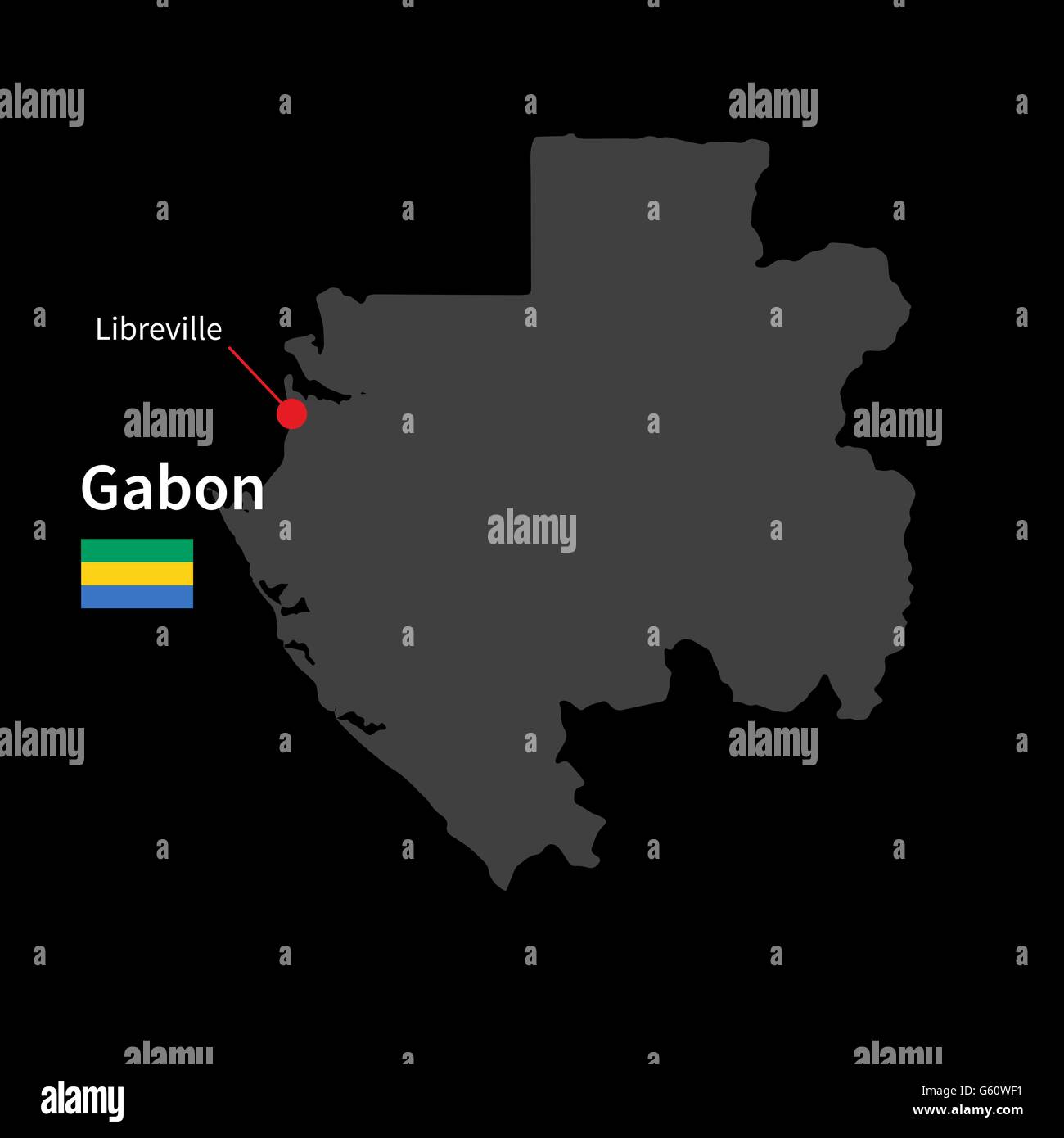 Carte détaillée du Gabon et capitale Libreville avec drapeau sur fond ...
