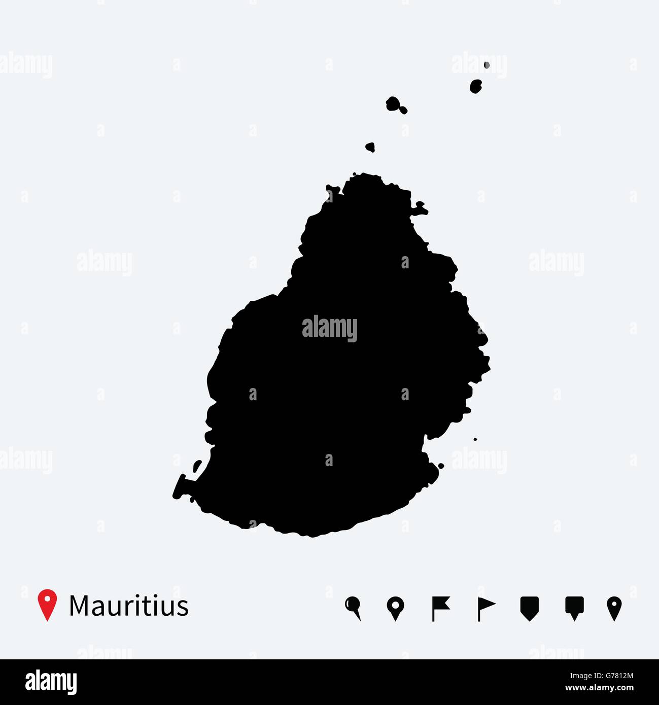 Détaillées haute carte vectorielle de l'Ile Maurice avec les axes de ...