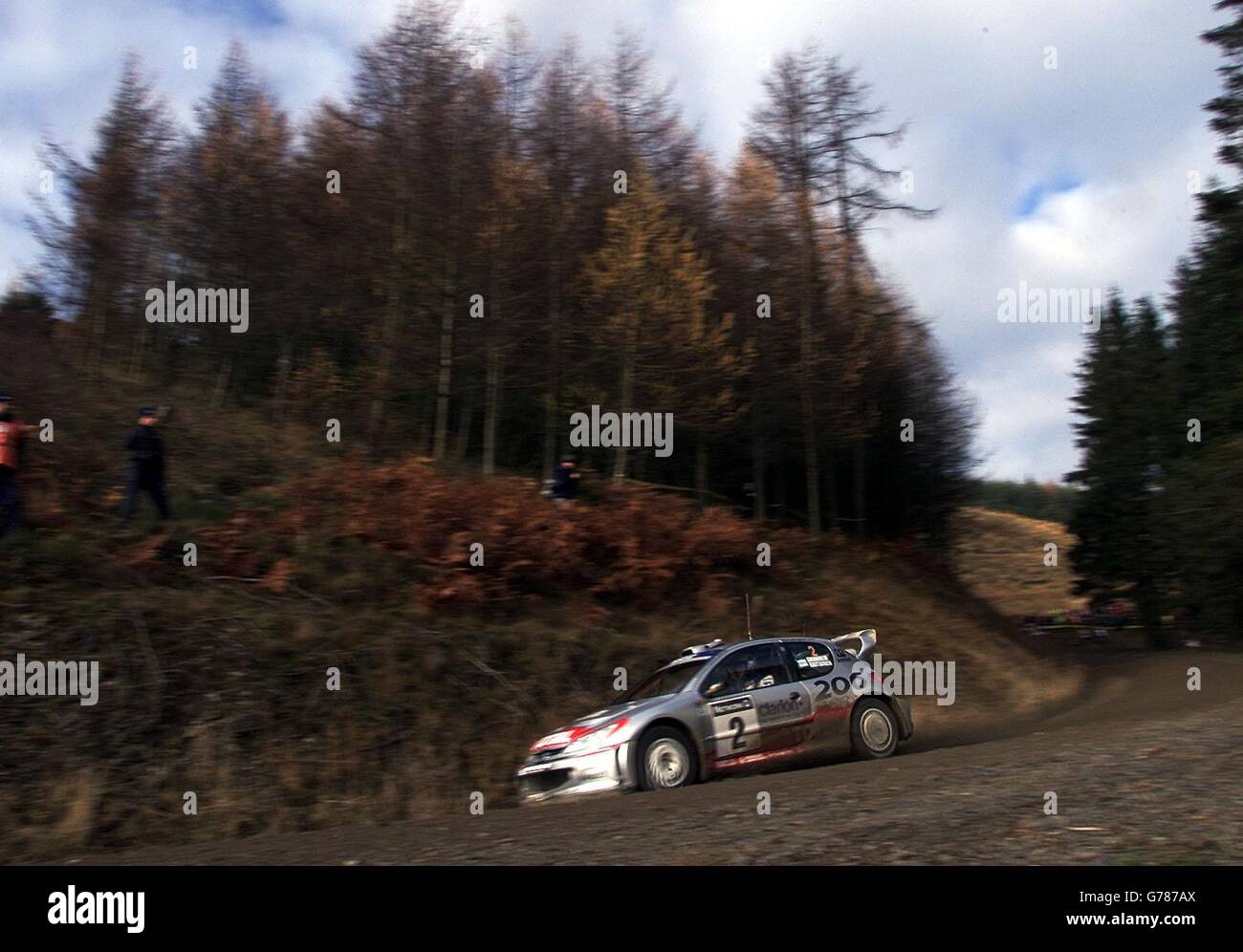 Marcus Gronholm dans sa Peugeot 206 WRC sur la scène spéciale de ...