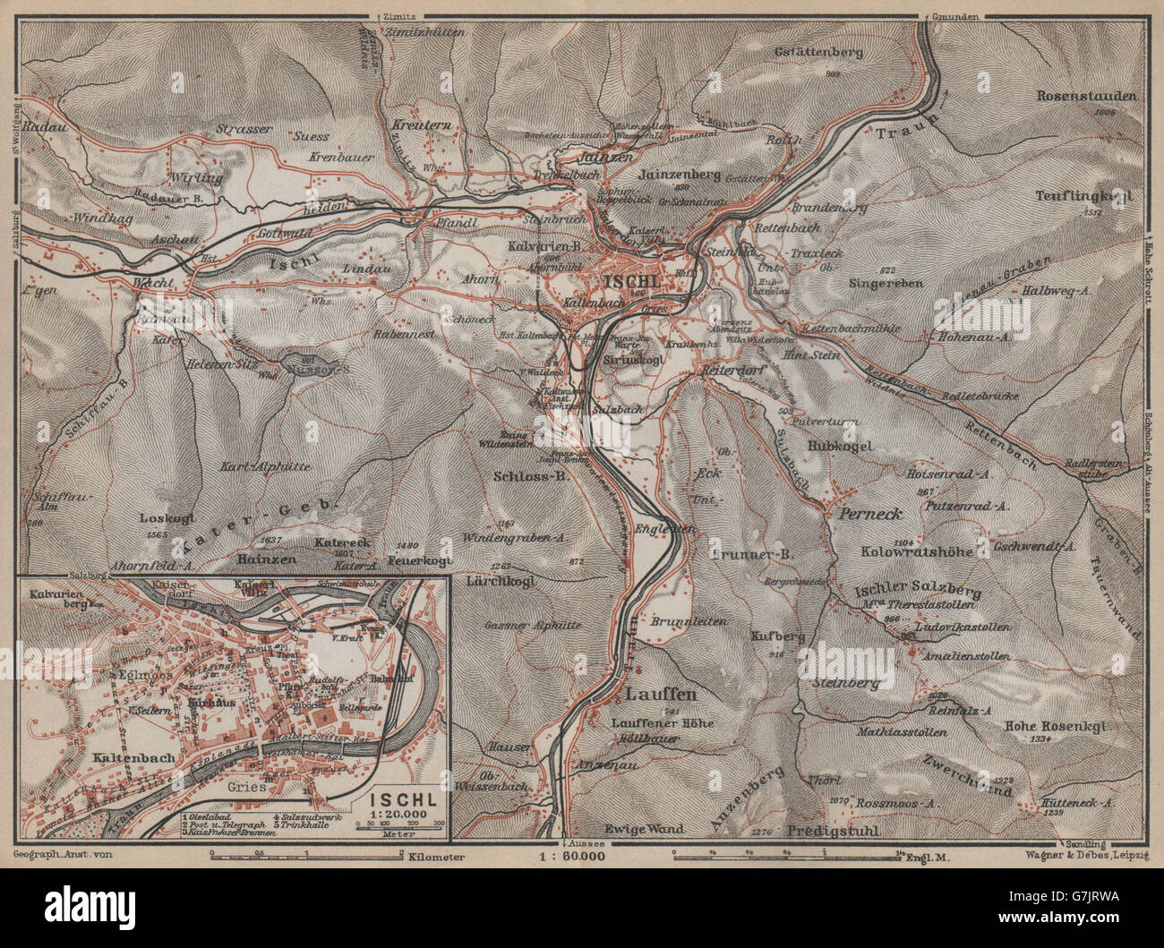 BAD ISCHL vintage town city plan stadtplan. Autriche Österreich karte ...