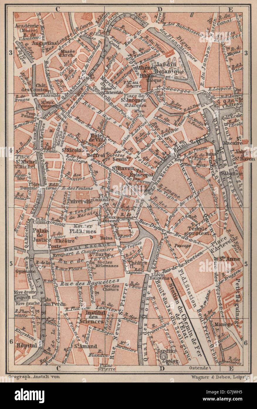 Gand Gent Gand Centre Ville Antique Plan De La Ville Belgique Carte 1897 Carte Ancienne Photo