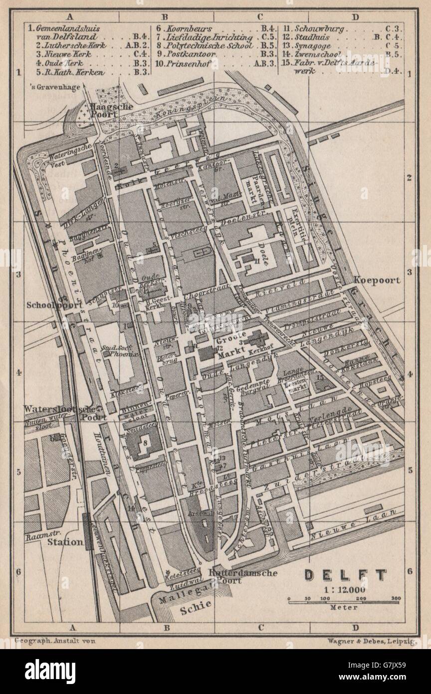 Ville antique de DELFT city stadsplan. Pays-bas kaart. Ancienne carte ...