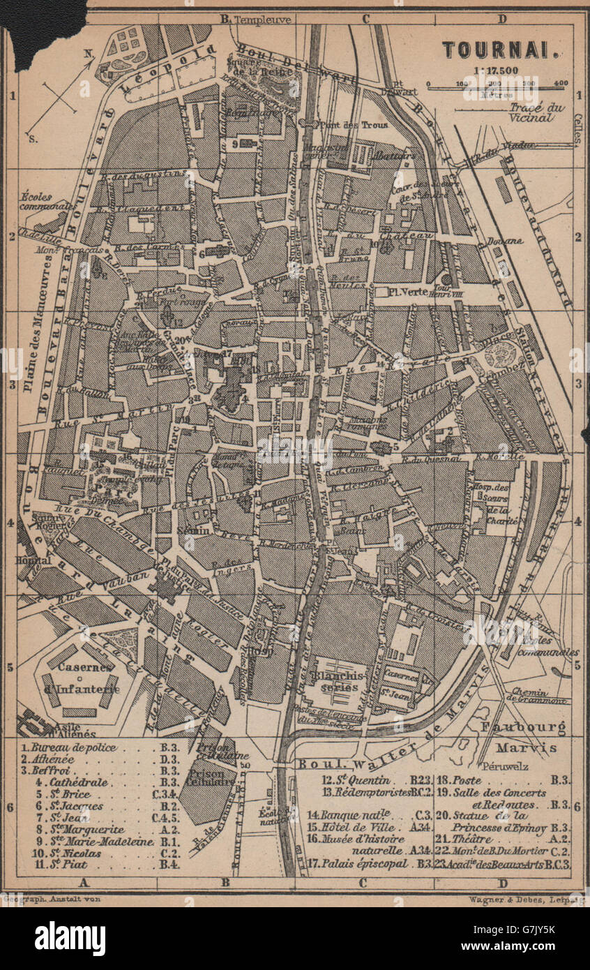 TOURNAI TOURNAI ville antique plan de ville. Belgique Carte. Ancienne ...