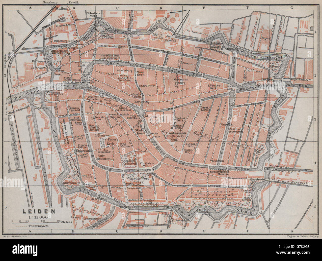 Leyde Leyde ville stadsplan ville antique. Pays-bas kaart. Carte ...