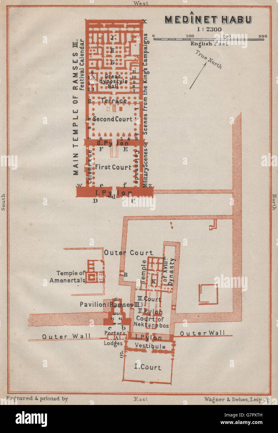 Médinet Habou plan d'étage. Temple funéraire de Ramsès III. L'Egypte ...