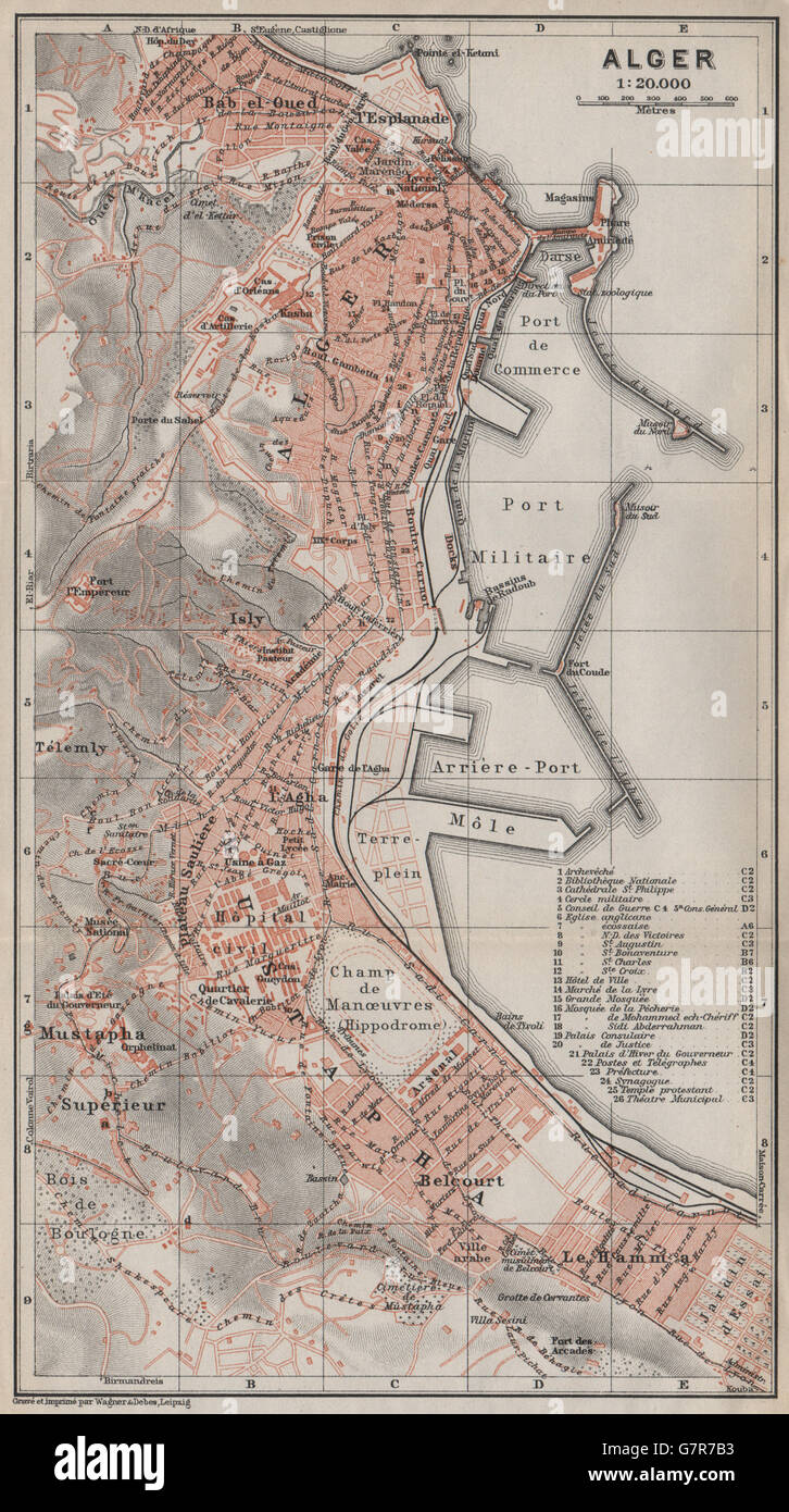 / Alger Alger ville antique city plan. Carte de l'Algérie. Ancienne carte BAEDEKER, 1911 Photo ...