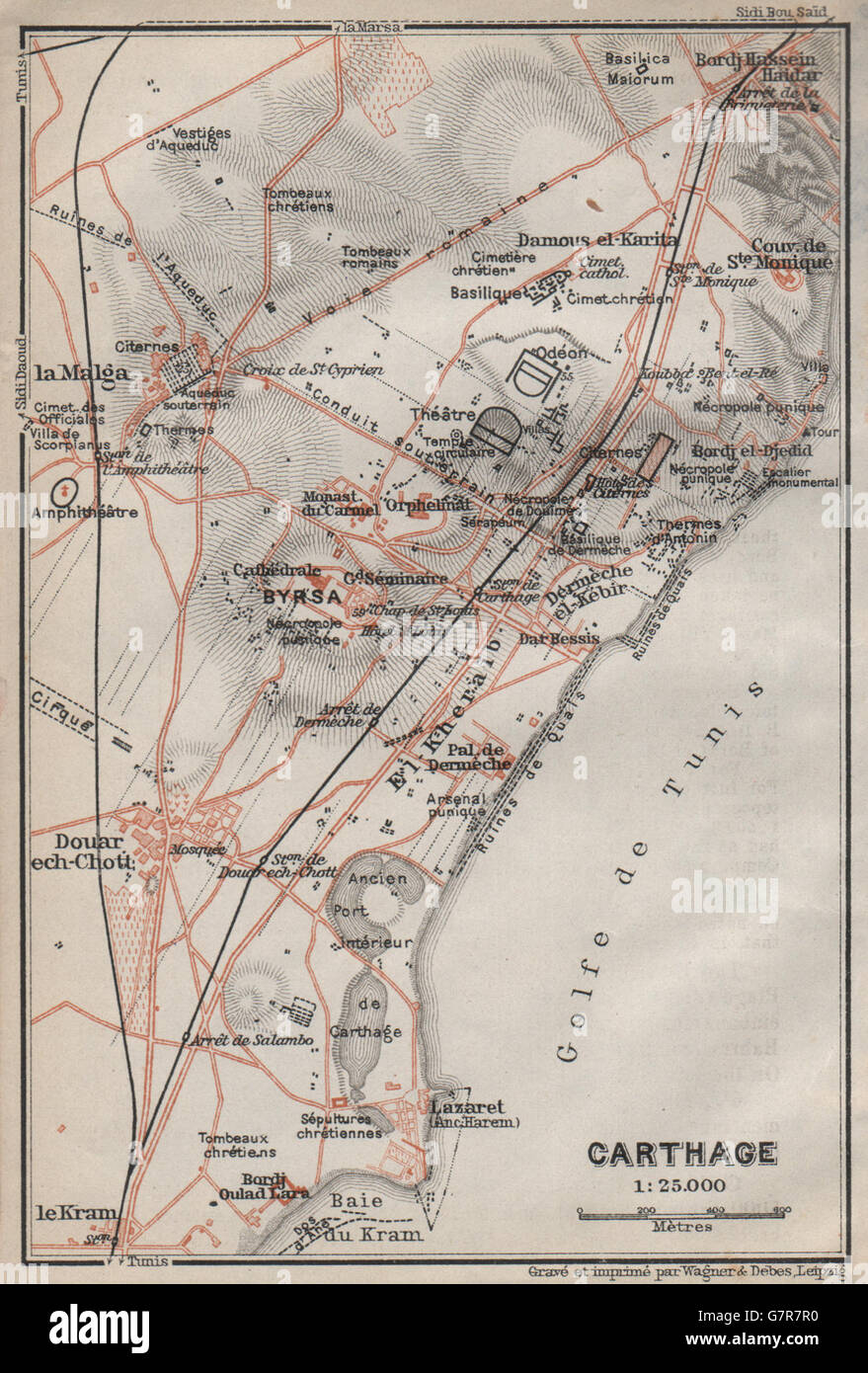 CARTHAGE plan au sol. Ruines de Carthage antique. Carte de la Tunisie ...