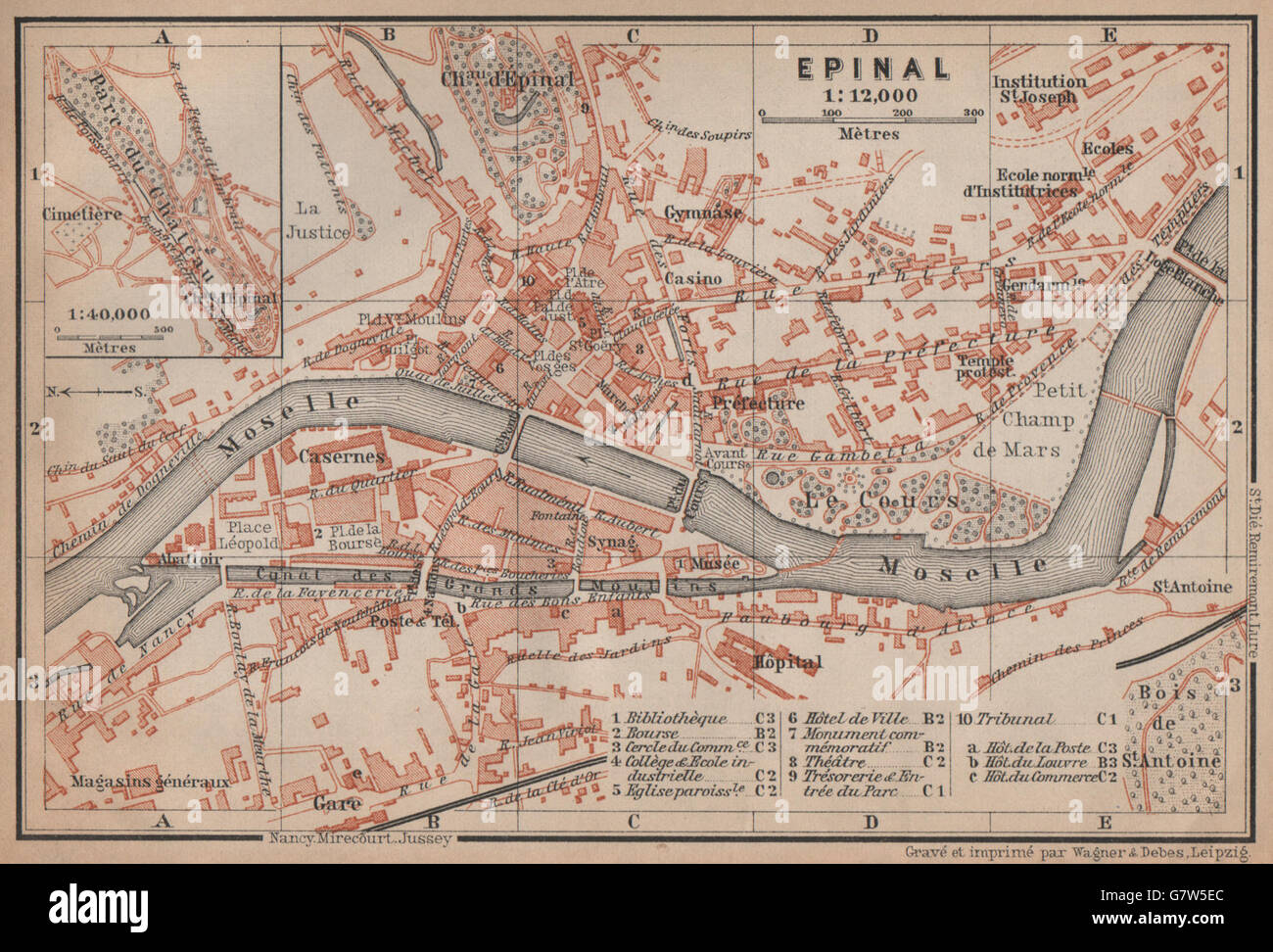 Plan de la ville d'EPINAL ville antique de la ville. Vosges. Épinal ...