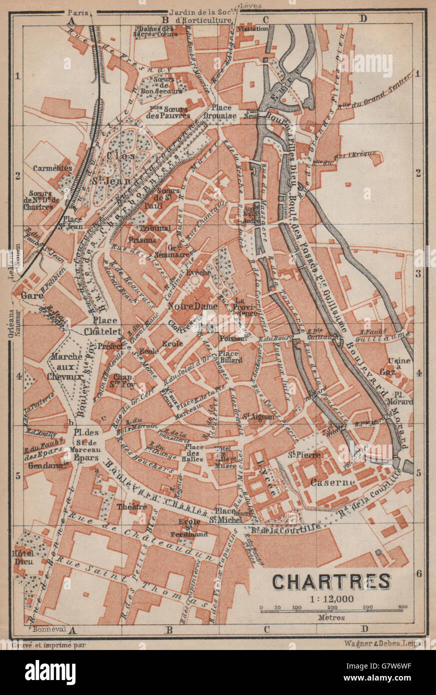 Plan de la ville de Chartres ville antique de la ville. Eure-et-Loir ...