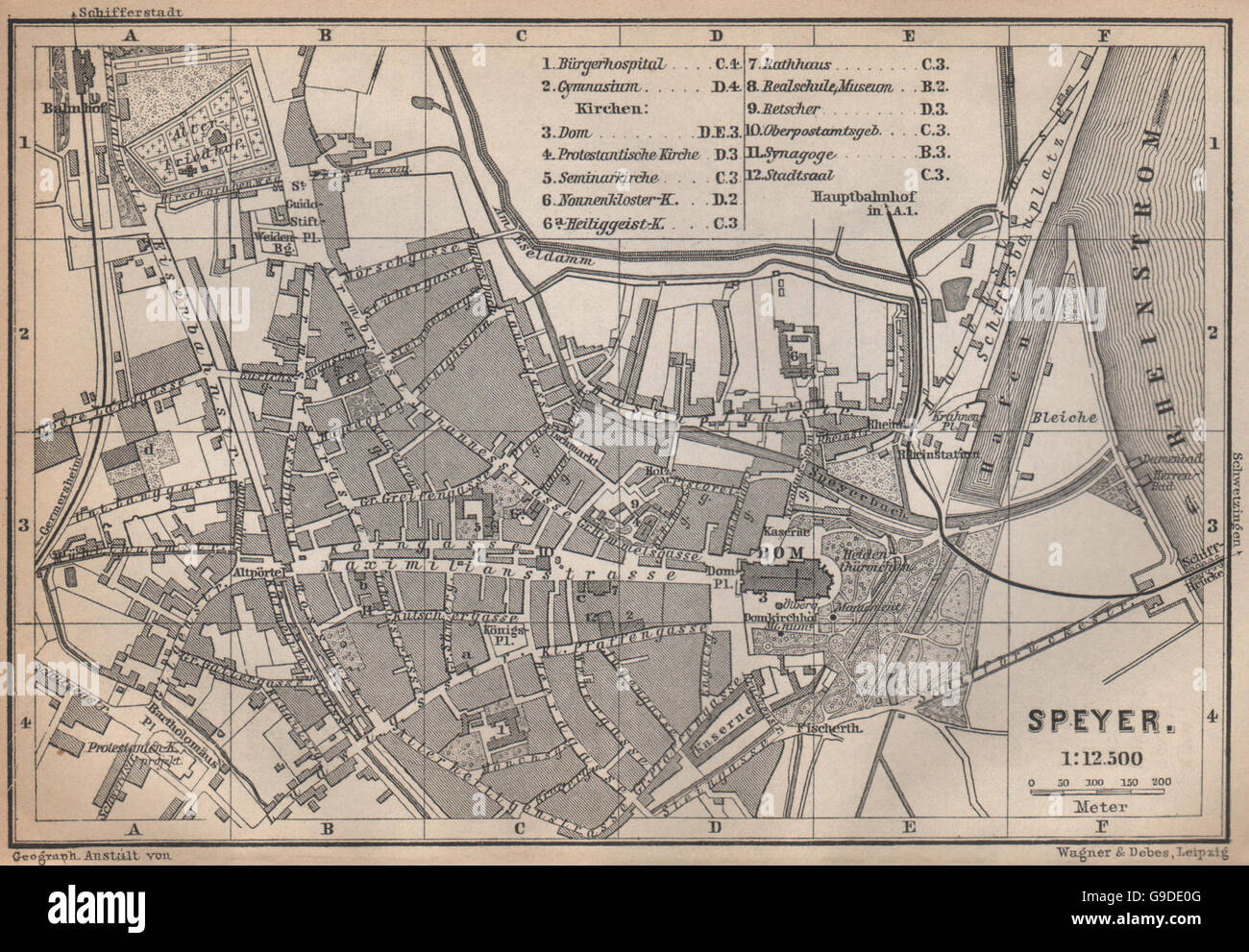 SPEYER ville ville stadtplan. Rhénanie-palatinat, Deutschland. Spires ...