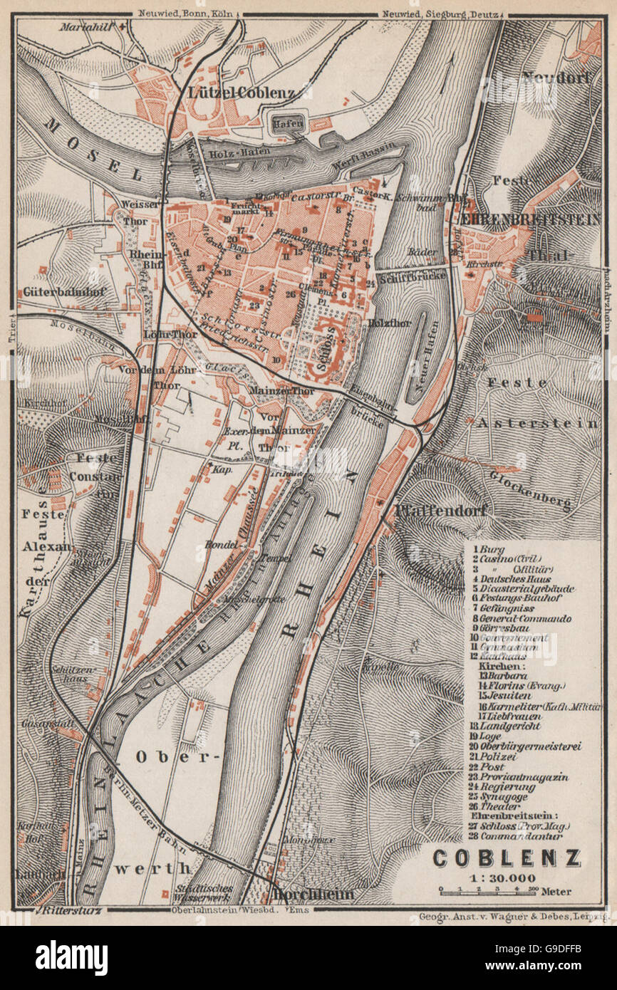 La ville de Coblence stadtplan. La Rhénanie-Palatinat. Ehrenbreitstein ...