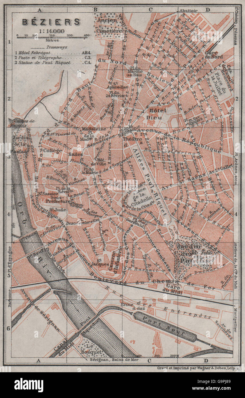 BÉZIERS ville antique plan de ville de la ville. De l'Hérault. Carte ...