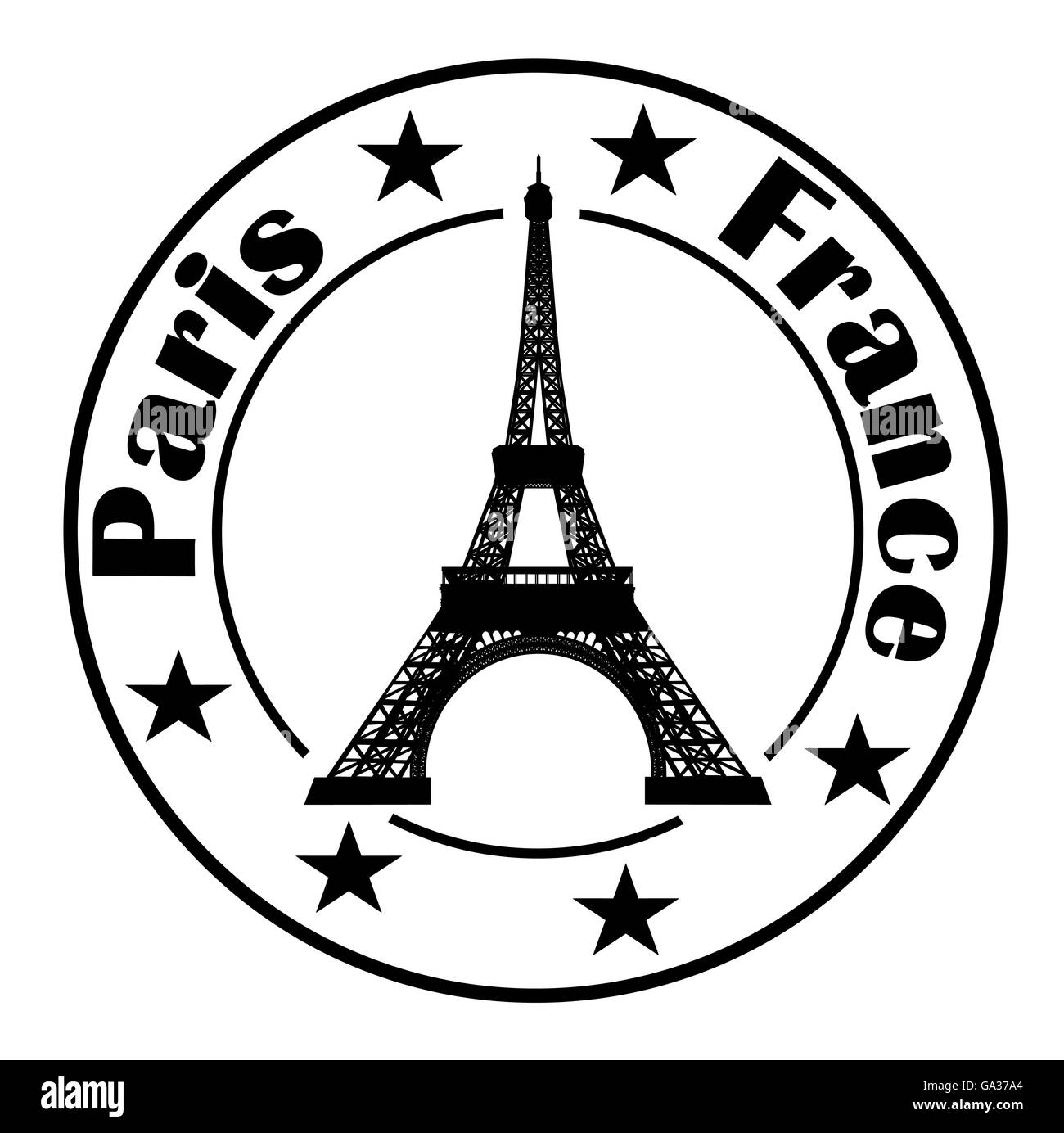 La Tour Eiffel symbole et le nom écrit à l'intérieur de l'estampille de ...