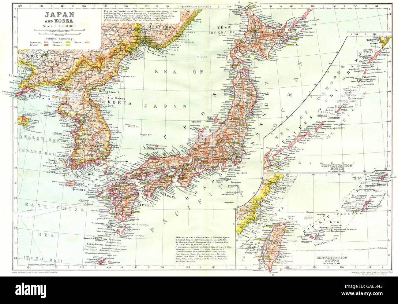 Japon & CORÉE : des cartons intérieurs des Kouriles Chi shima ; Riu kiu ...