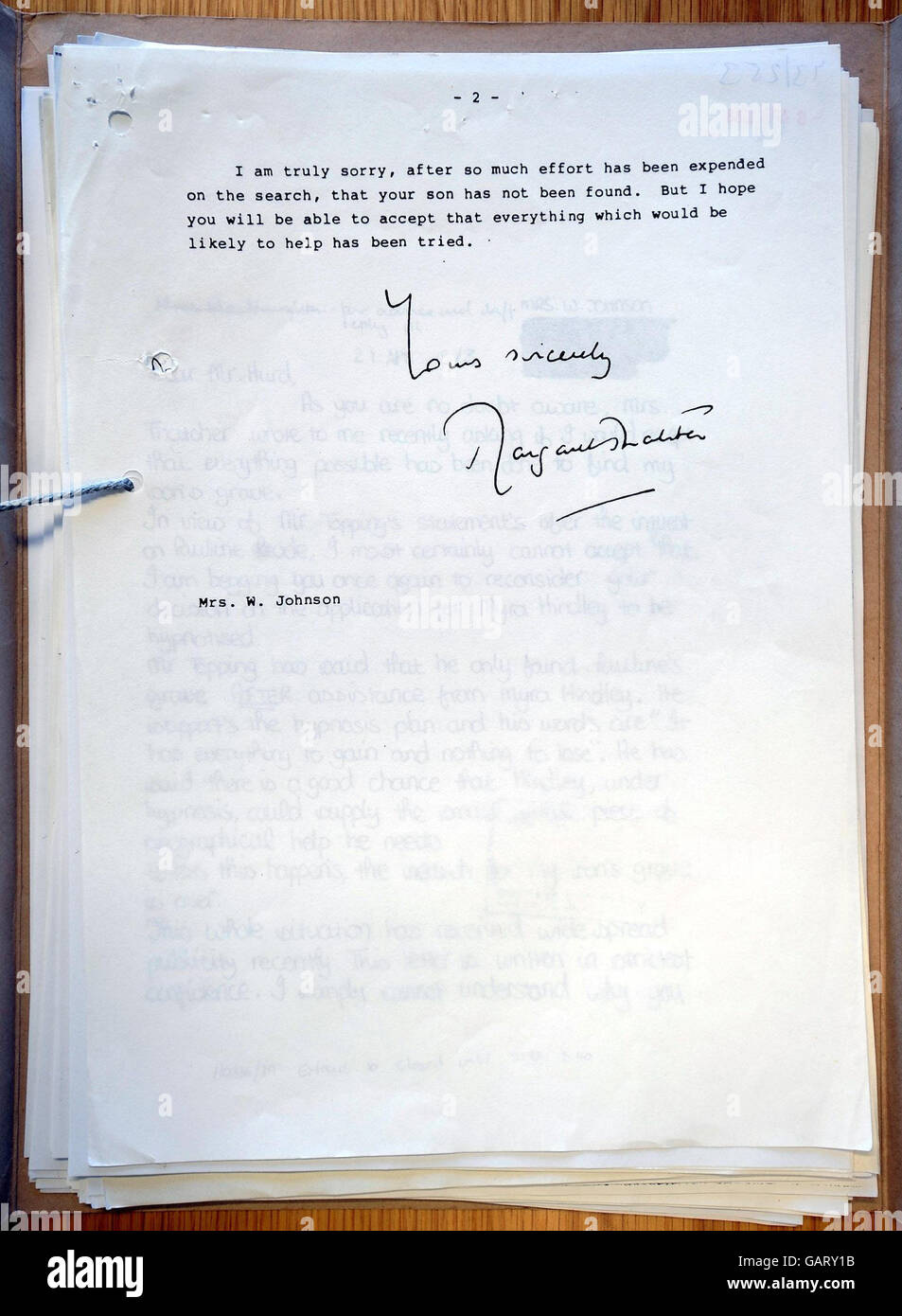 Une photocopie d'une lettre du Premier ministre Margaret Thatcher à ...