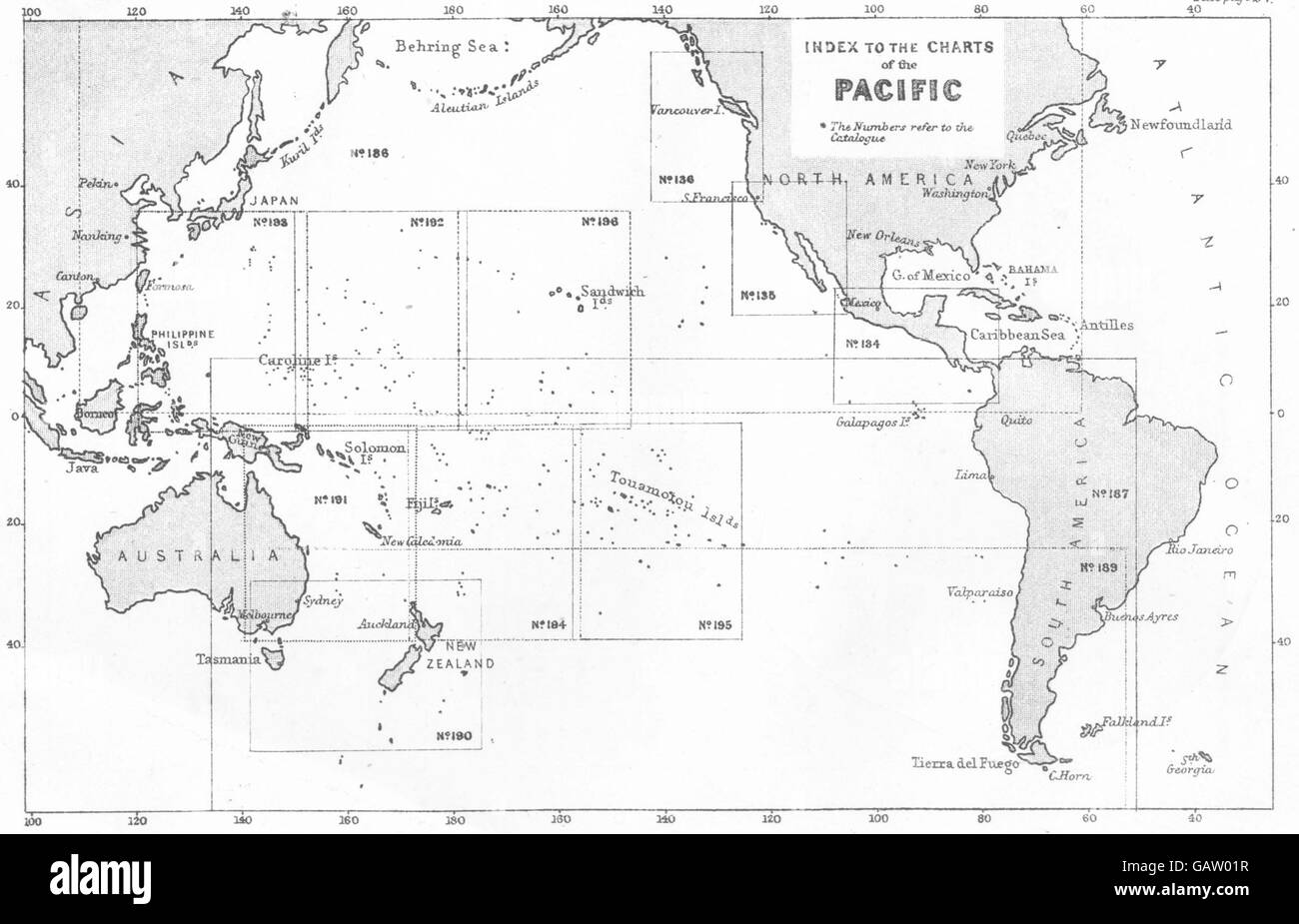Pacifique : Indice de la cartes marines du Pacifique, 1881 carte ...