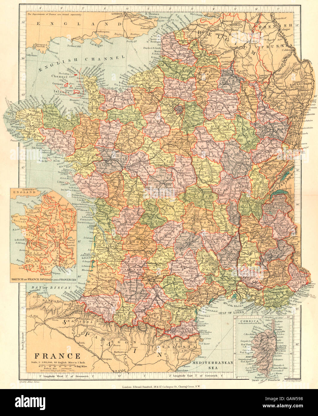 FRANCE : des cartons intérieurs des provinces ; la Corse. Stanford ...