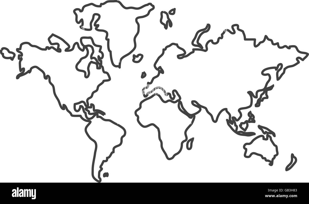 Carte du monde avec distinction entre terre et mer icon Image ...