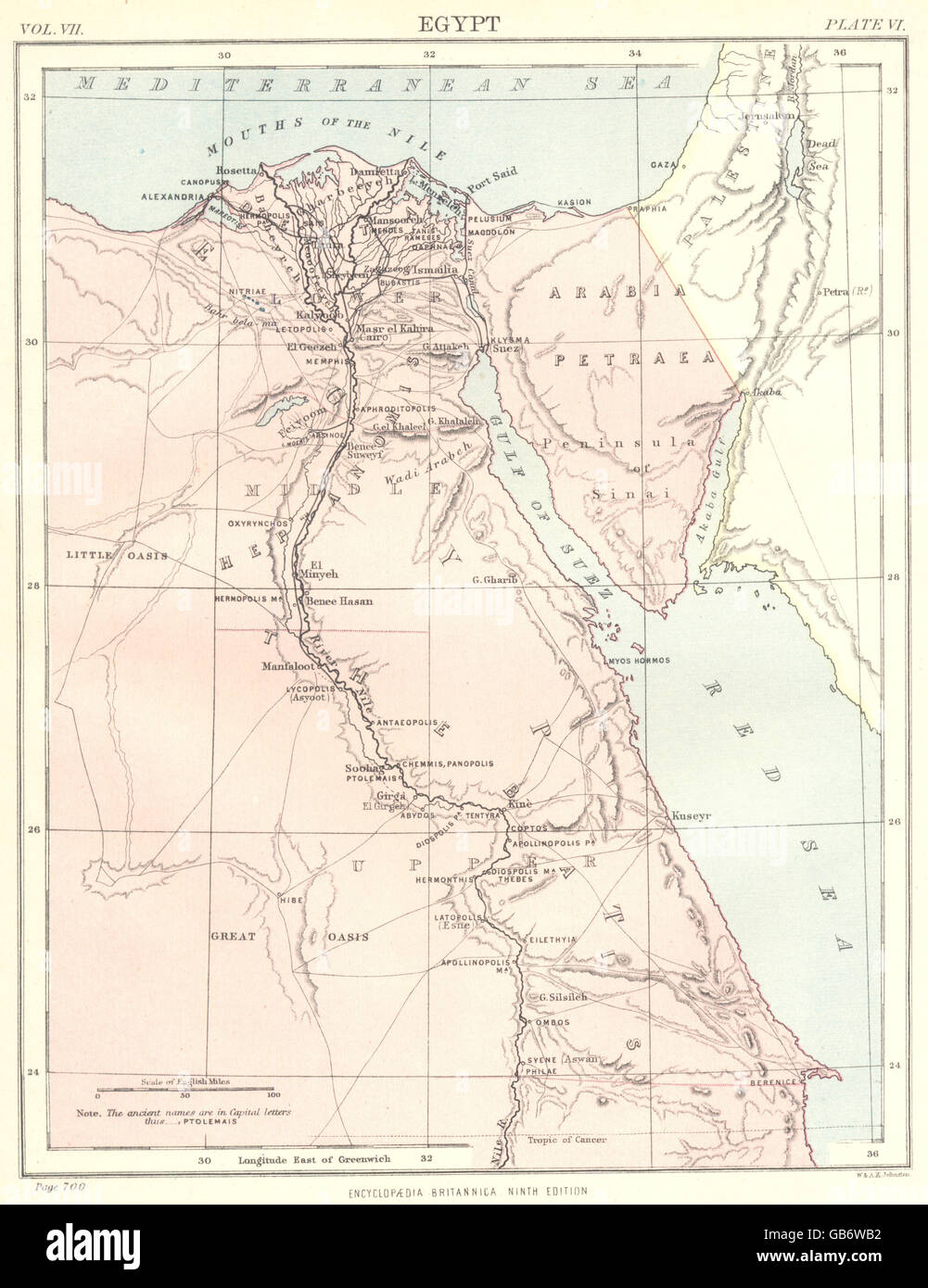 Egypte : Ancienne montrant les noms de lieu. Vallée du Nil. Britannica ...