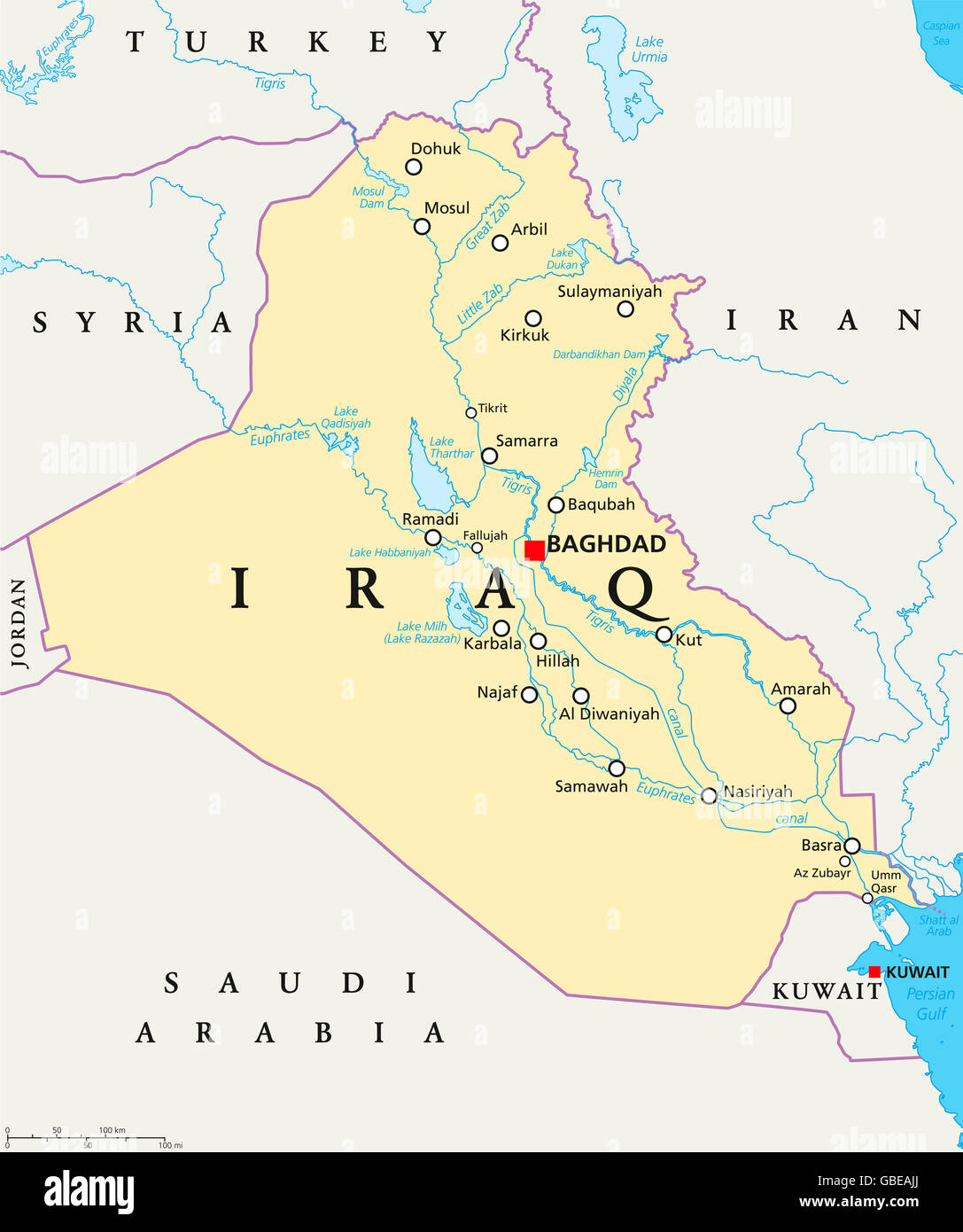 Carte politique de l'Iraq à Bagdad, capitale des frontières nationales ...