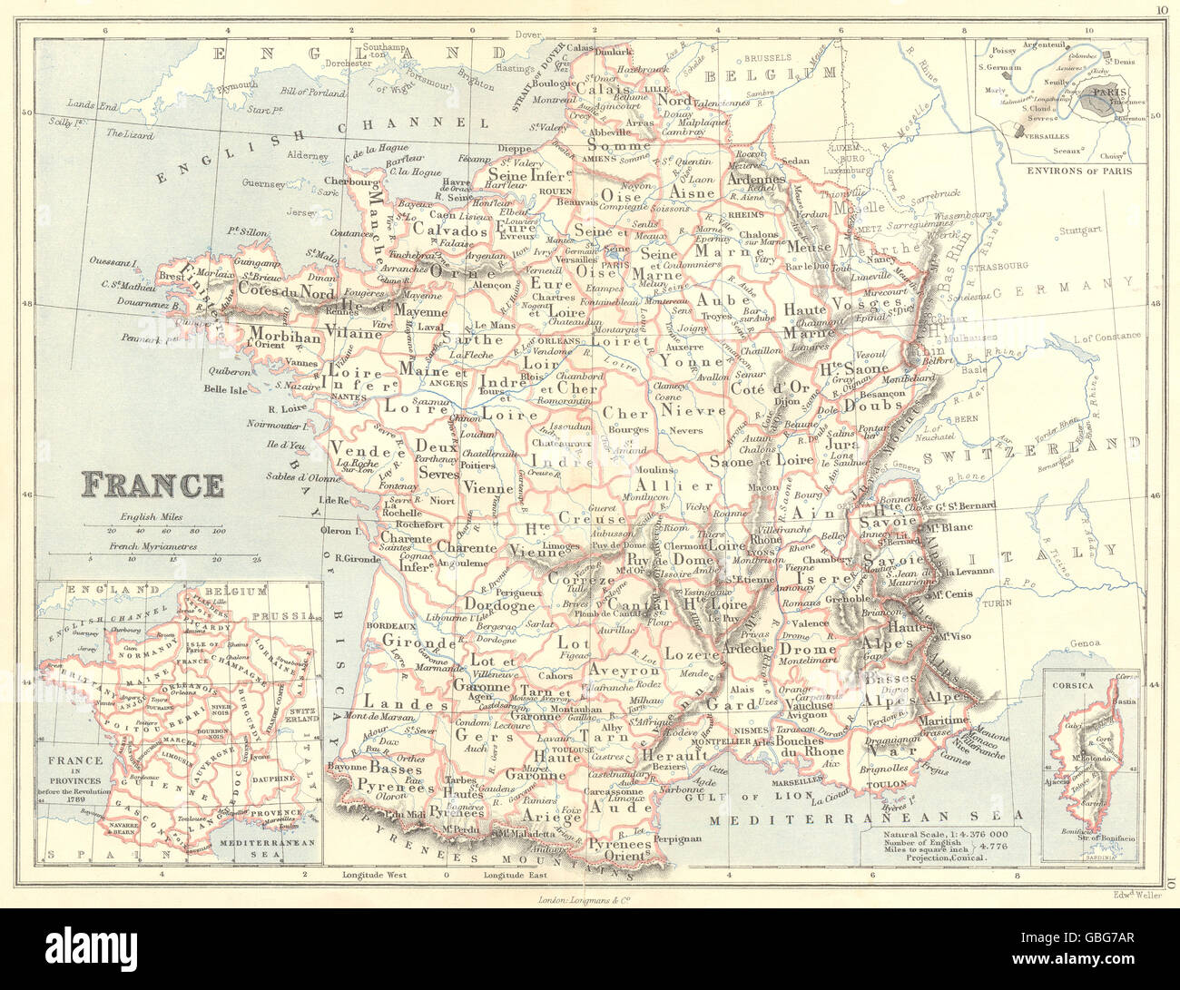 Ancienne carte de la france 1871 Banque de photographies et d’images à ...