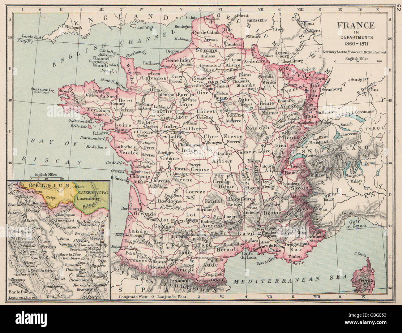 FRANCE : dans les ministères 1860-1871, 1907 carte antique Photo Stock ...