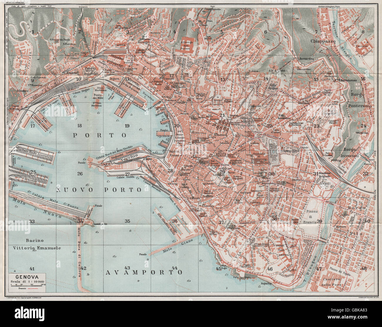 Gênes Genova. Plan Plan de la ville ville vintage. L'Italie, 1924 Photo ...