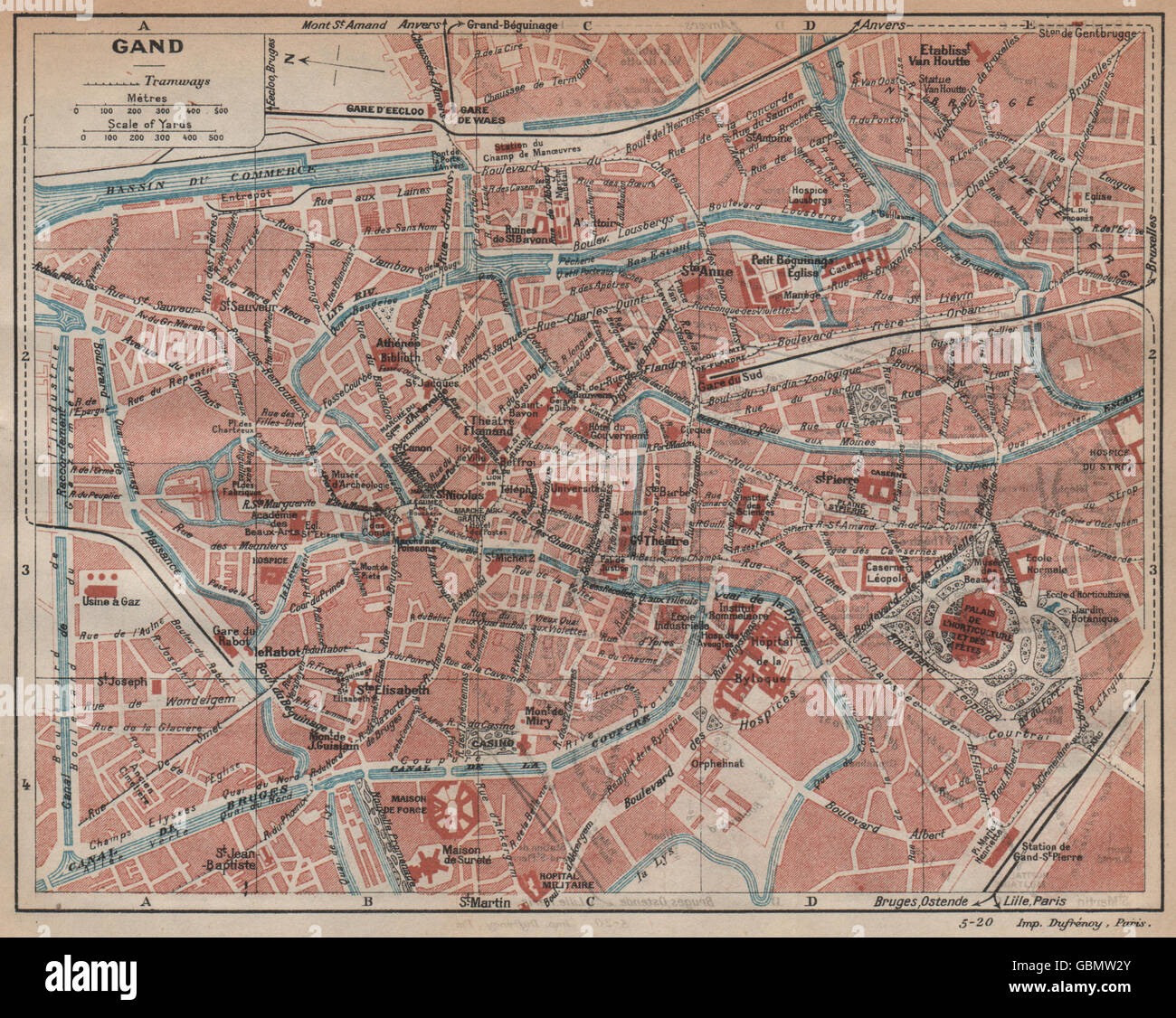 Gand. Plan Plan de la ville ville vintage. Belgique, 1920 Photo Stock ...