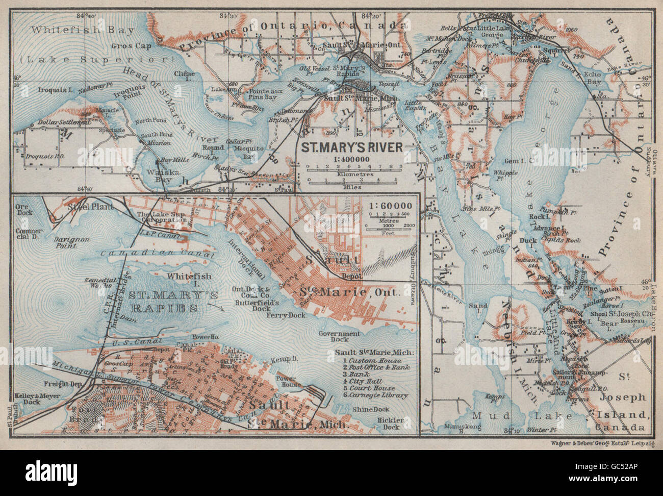 Carte de st marys river et sault ste marie Banque de photographies et d ...