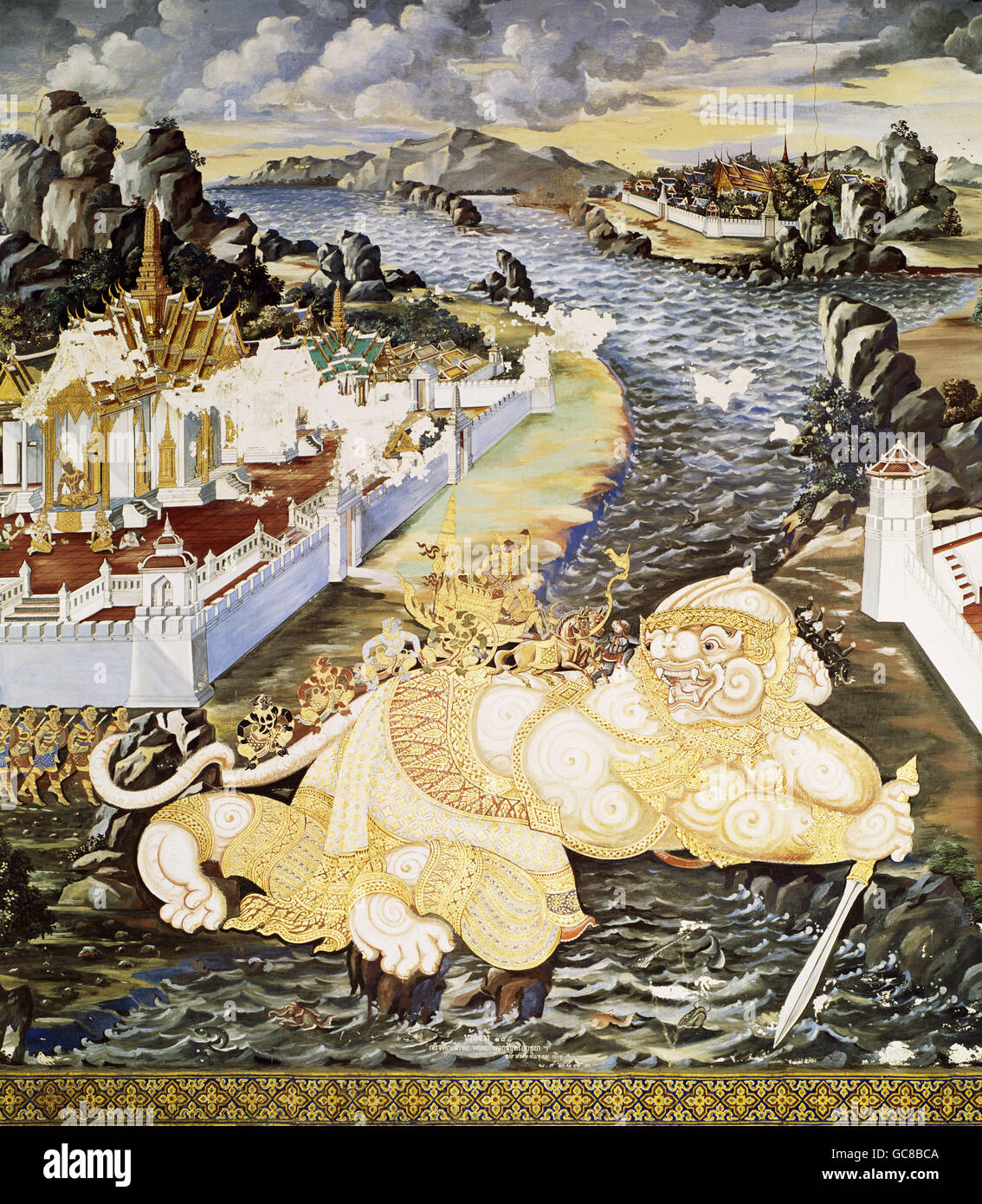 Beaux-arts, la Thaïlande, la peinture, les troupes de Rama traversant ...