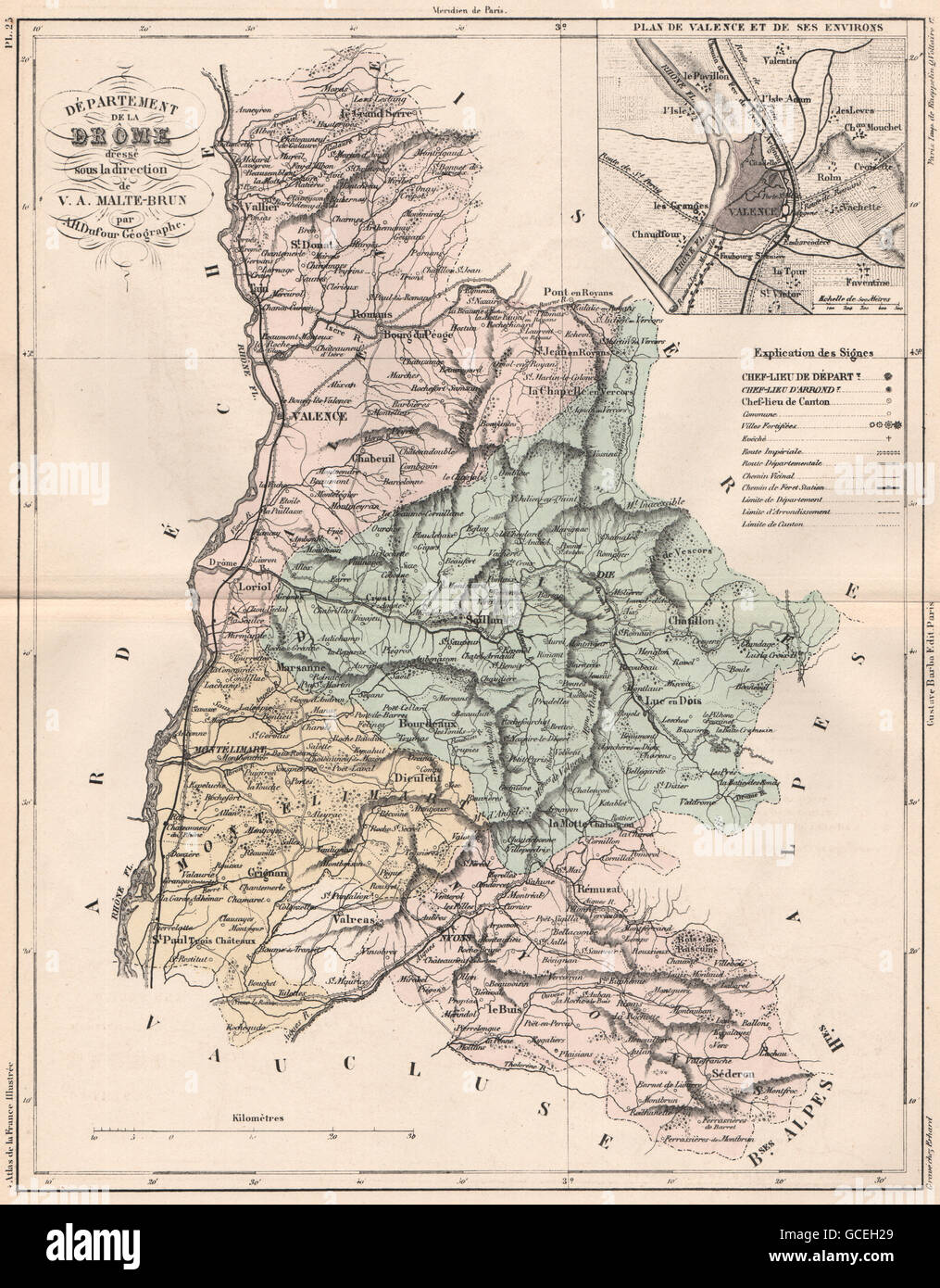 DRÔME.Carte du département.Drome.Plan de Valence et environs.MALTE-BRUN ...