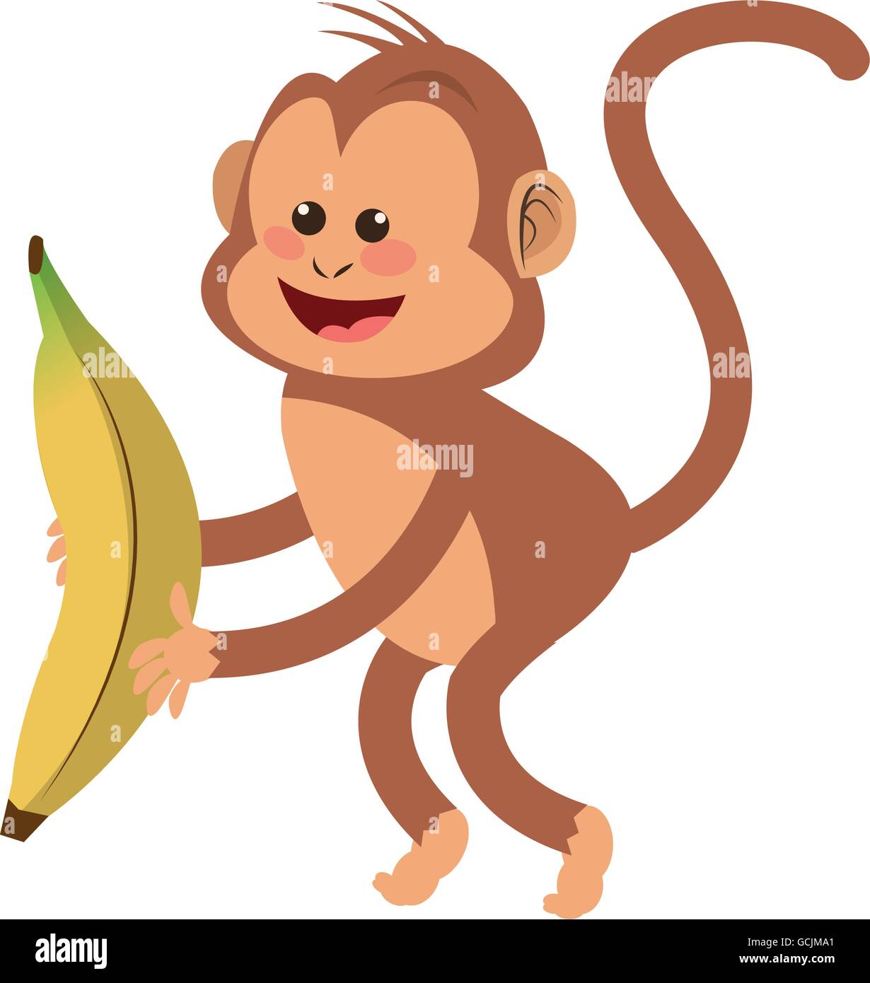 Singe avec banane souriante icône dessin animé Image Vectorielle Stock ...