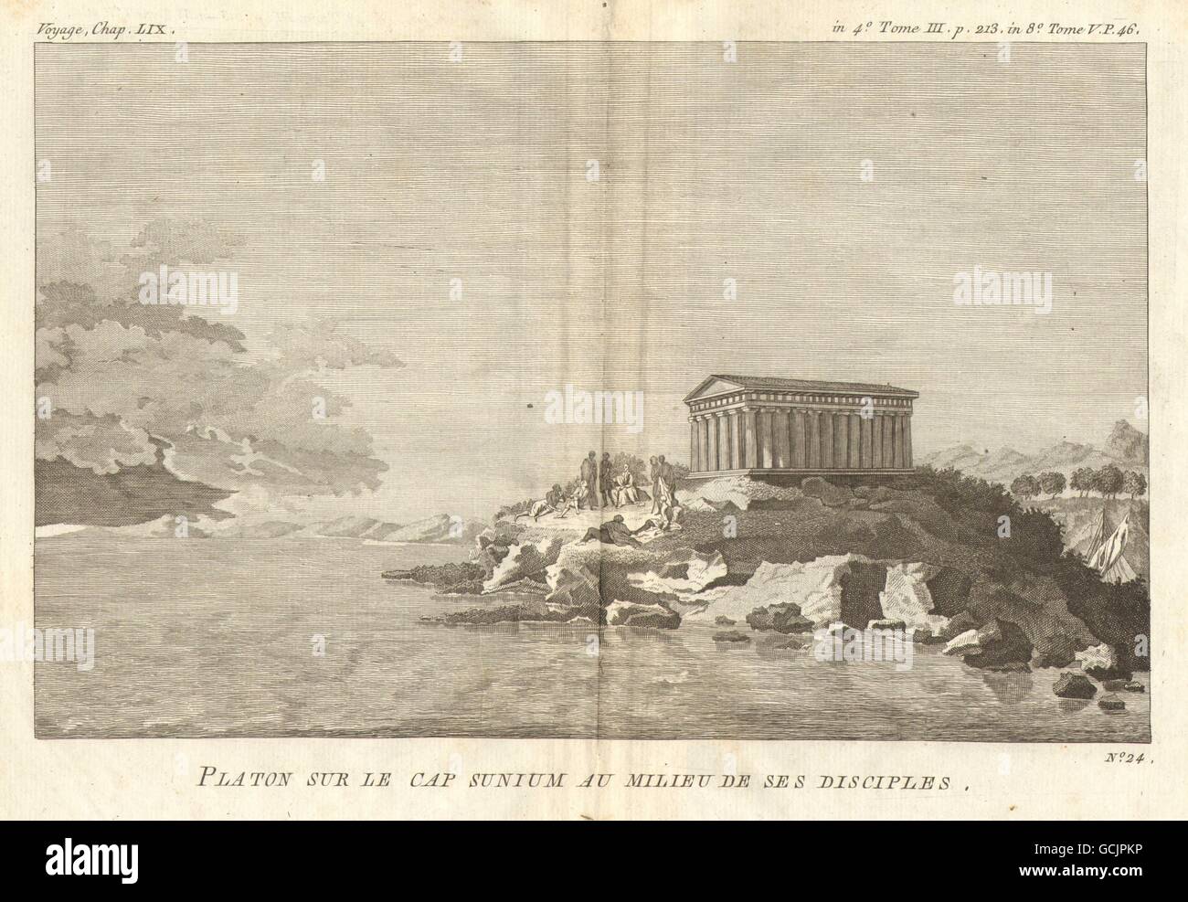 La Grèce antique. Platon et ses disciples au Cap Sounion. Temple de ...