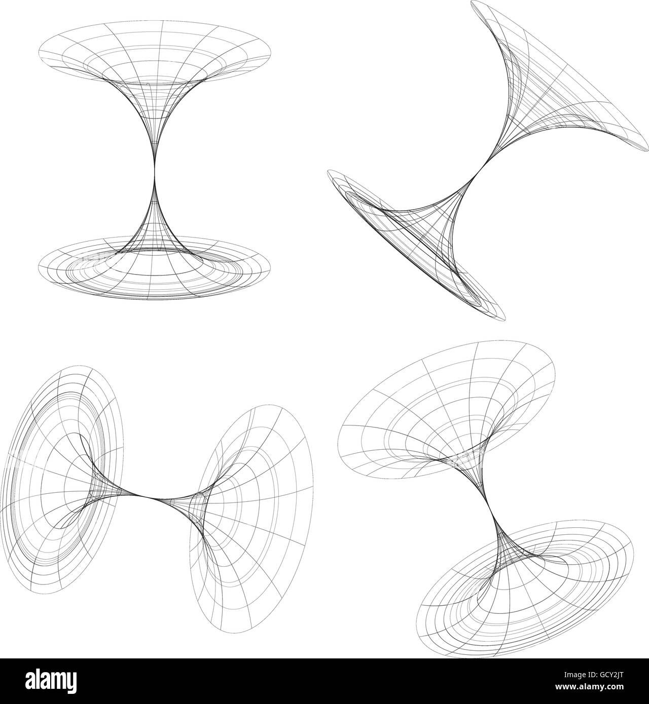 3d abstrait des objets de fer. 3d, formes spatiales fixé à 4 angles ...