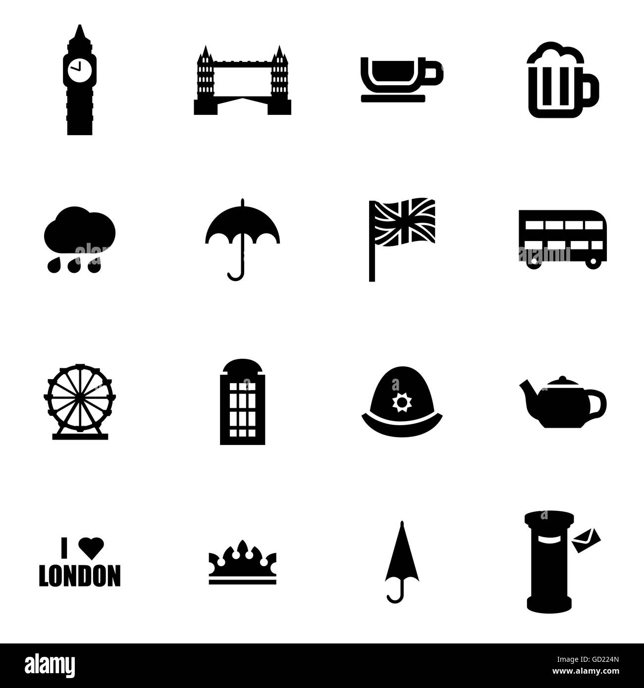 Icons london big ben flag england red bus Banque de photographies et d ...