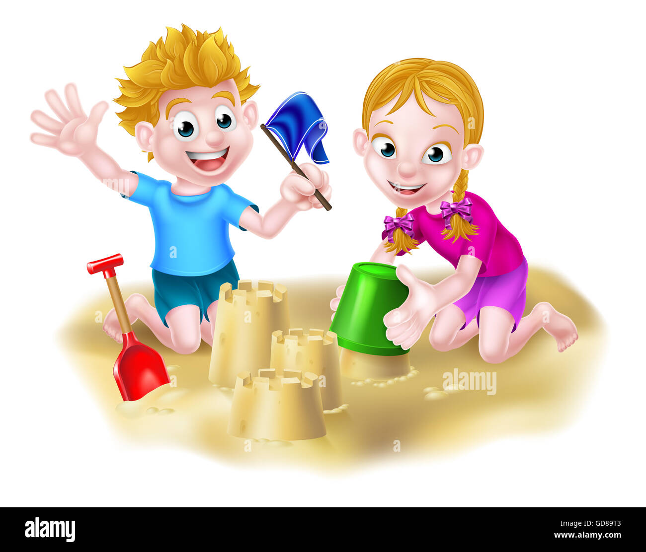 Cartoon little girl playing beach Banque de photographies et d’images à ...