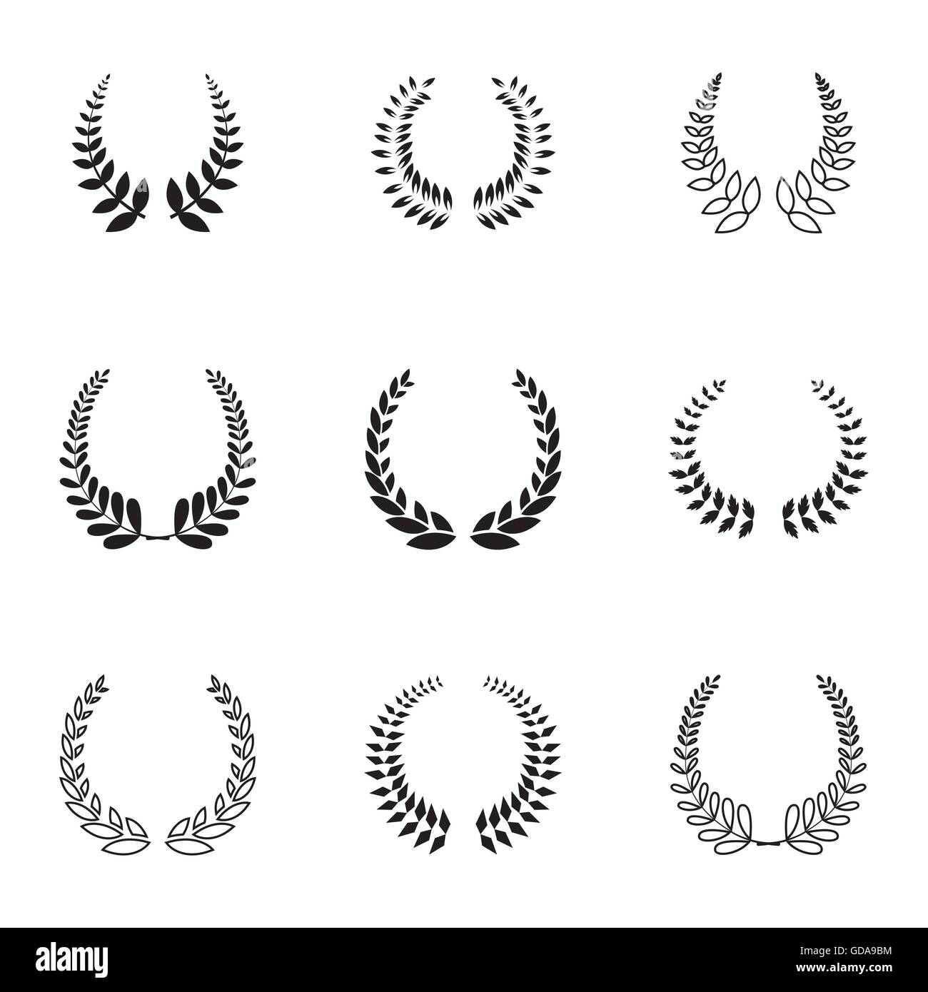 Création de logo de feuille de couronne de laurier Banque d'images noir et blanc - Alamy